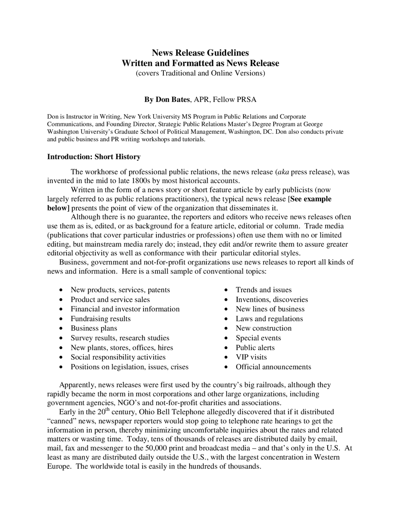 HOW-TO-News-Release-Guidelines-copy.pdf | Study notes Public Relations ...