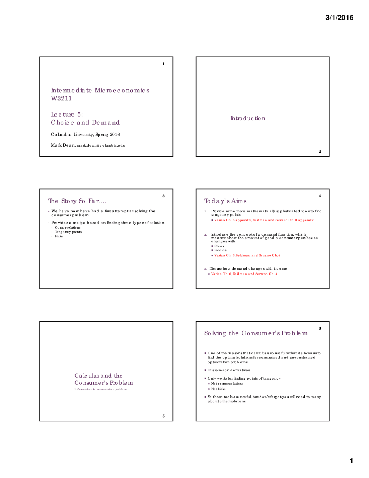 Intermediate Microeconomics W3211 Lecture 5 Lecture Notes