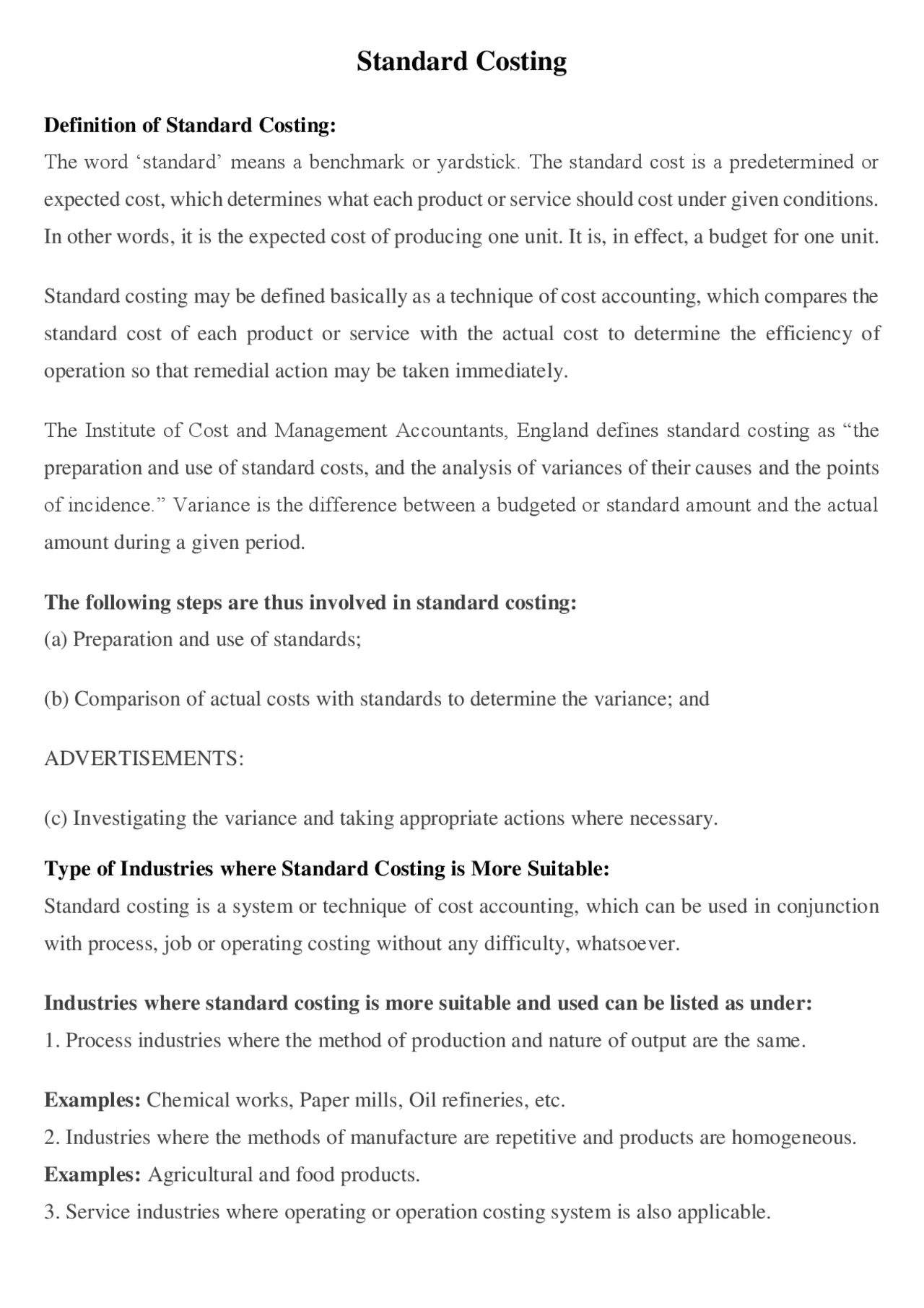 Standard Costing Summaries Cost Accounting Docsity