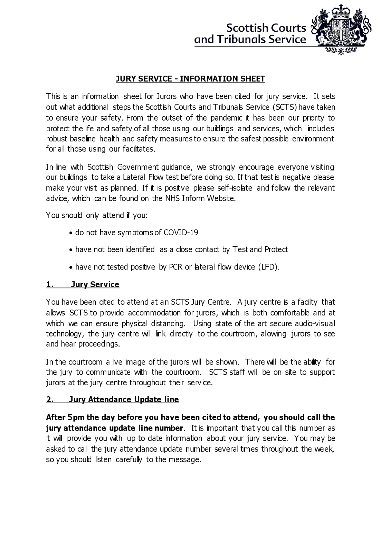 Jury Service Information Sheet: Safety Measures and Procedures during ...
