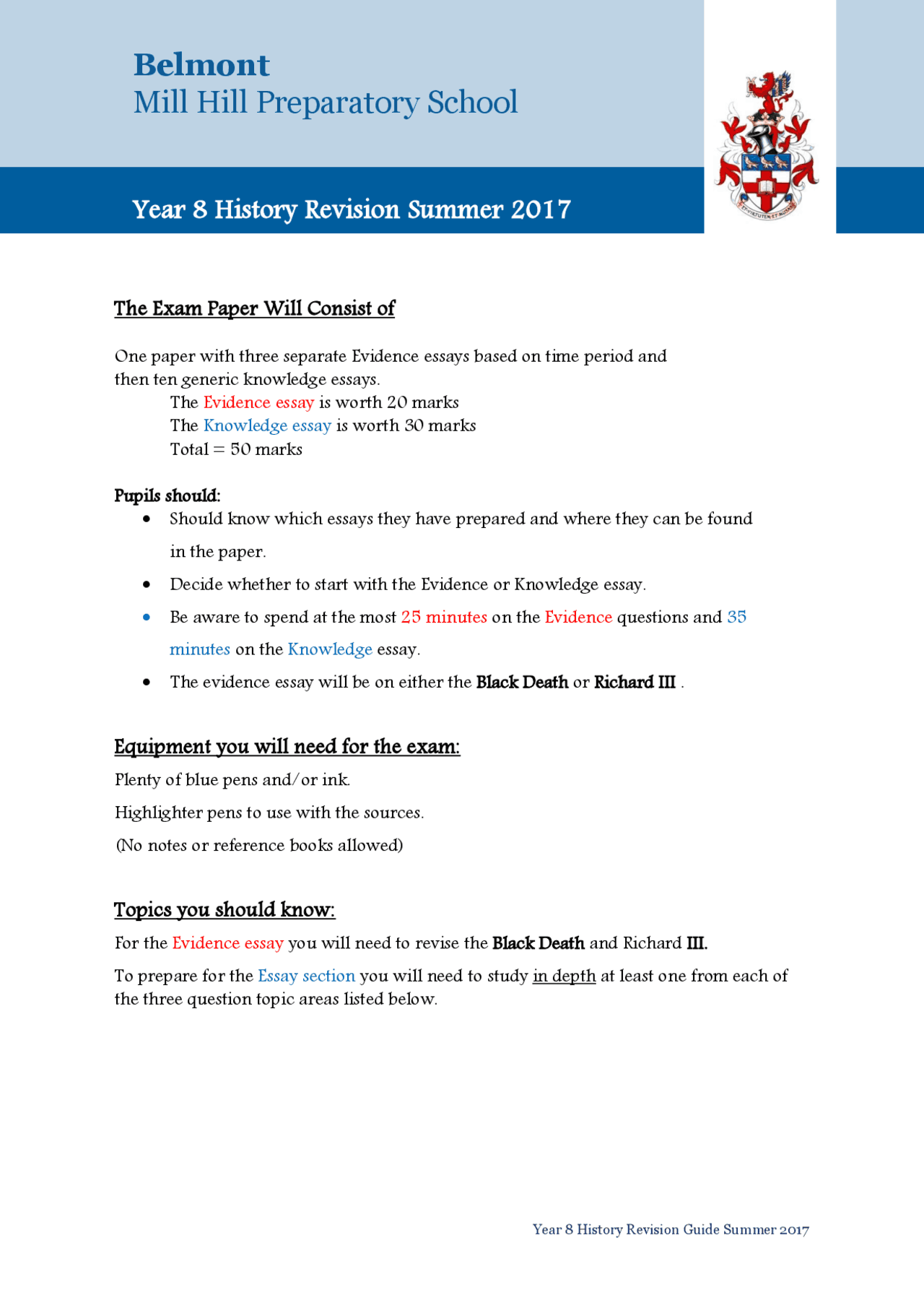 Year 8 History Revision Summer 2017 | Lecture notes History | Docsity