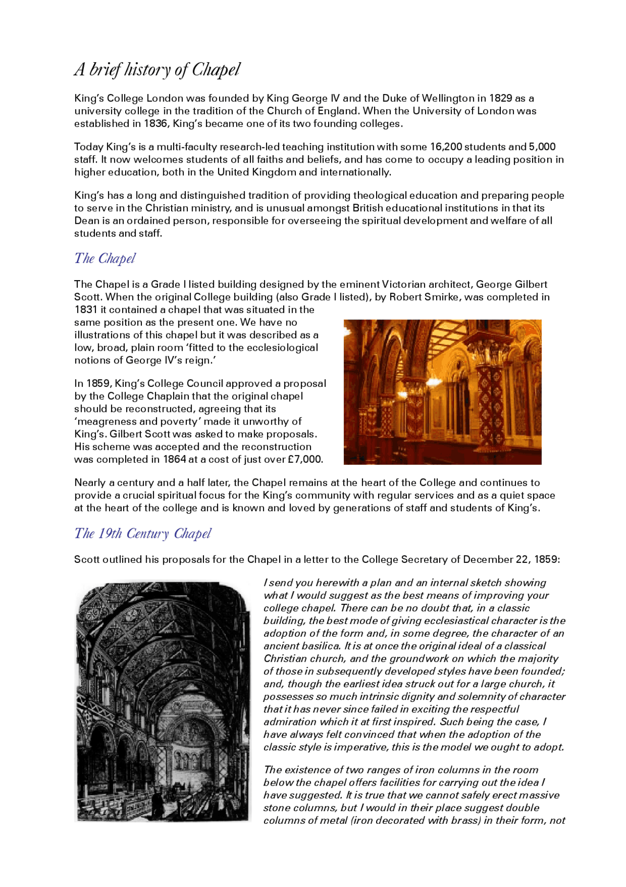 A brief history of Chapel | Study notes History | Docsity