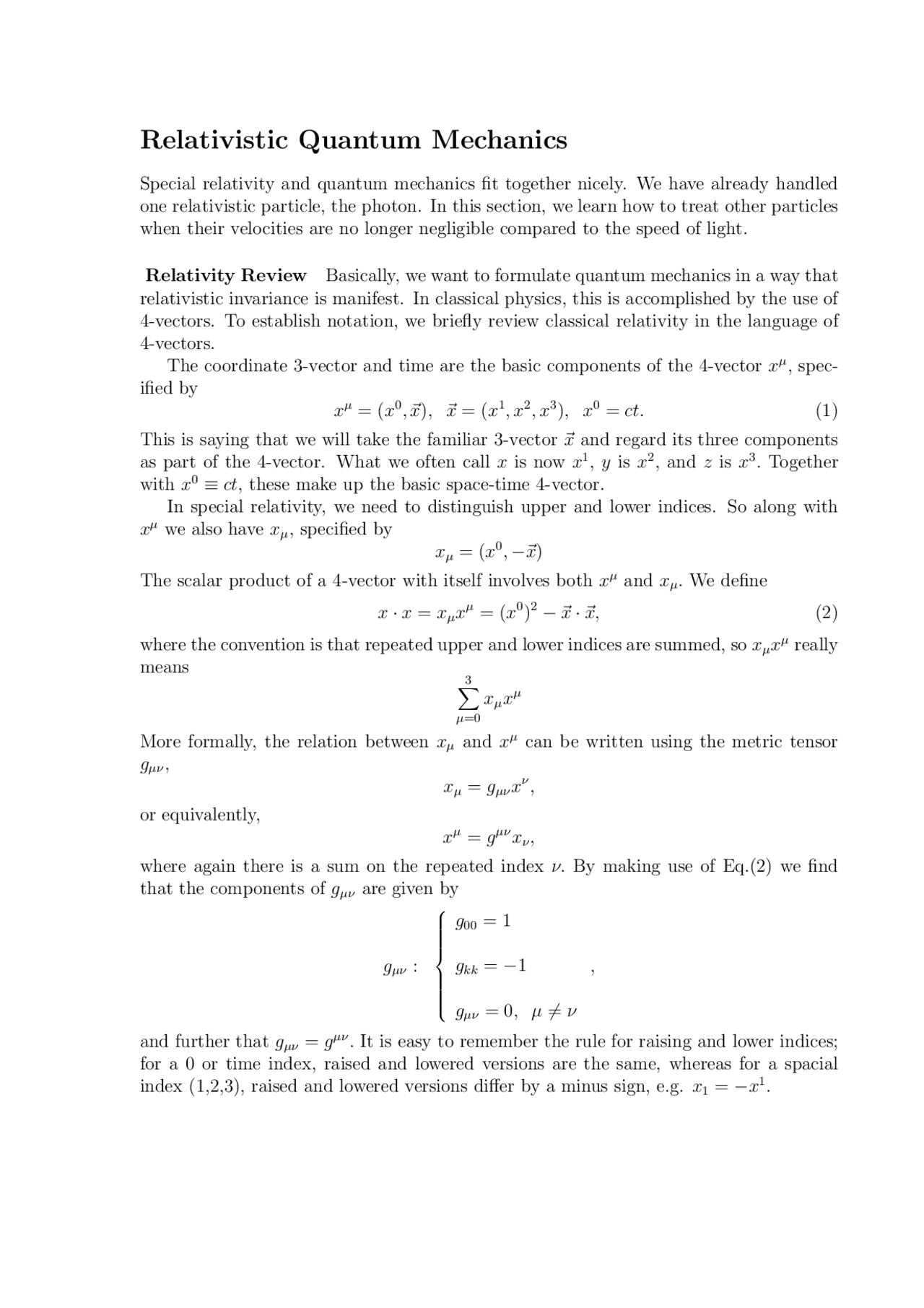 Relativistic Quantum Mechanics | Study notes Quantum Mechanics | Docsity