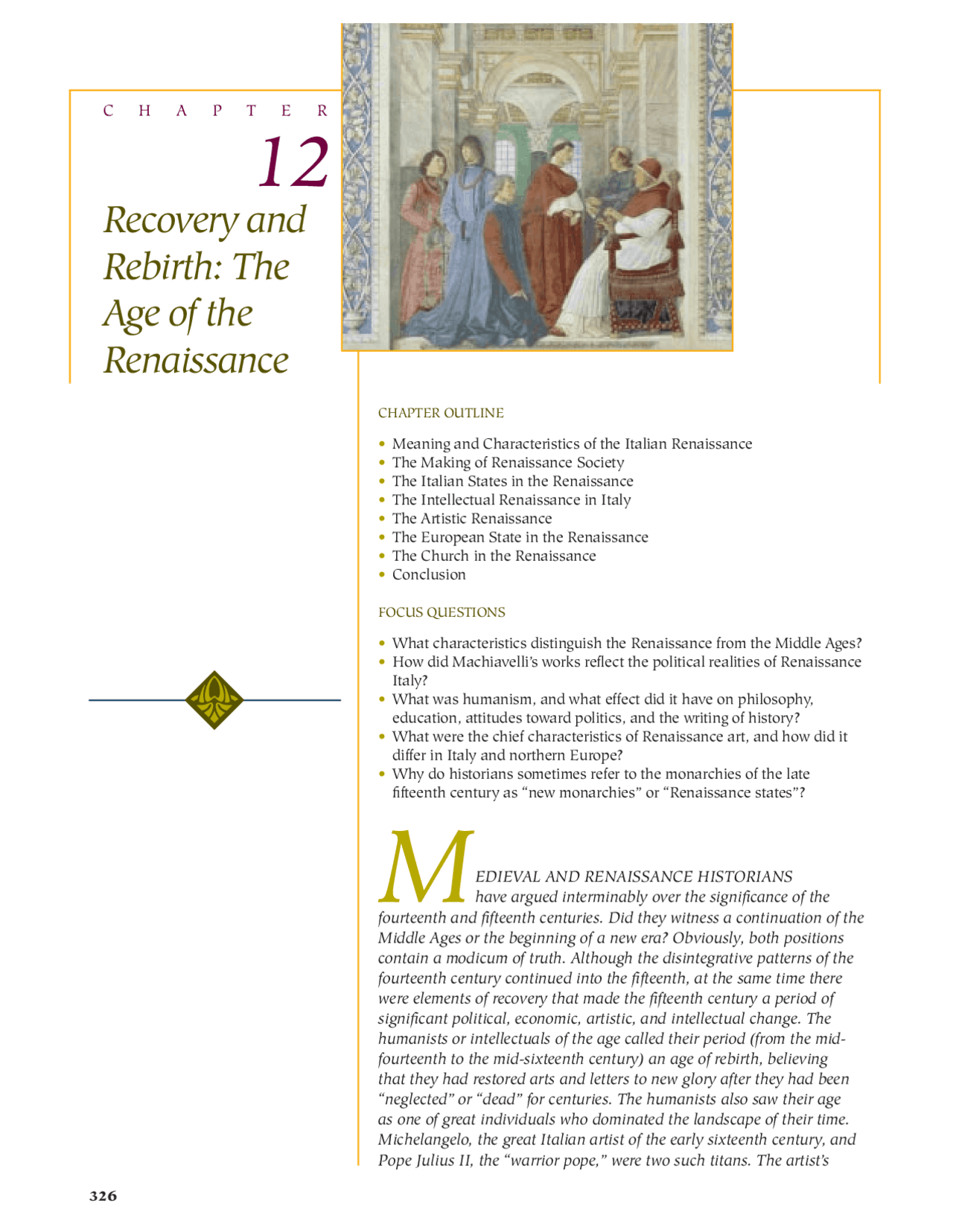 Recovery and Rebirth: The Age of the Renaissance | Slides Italian | Docsity