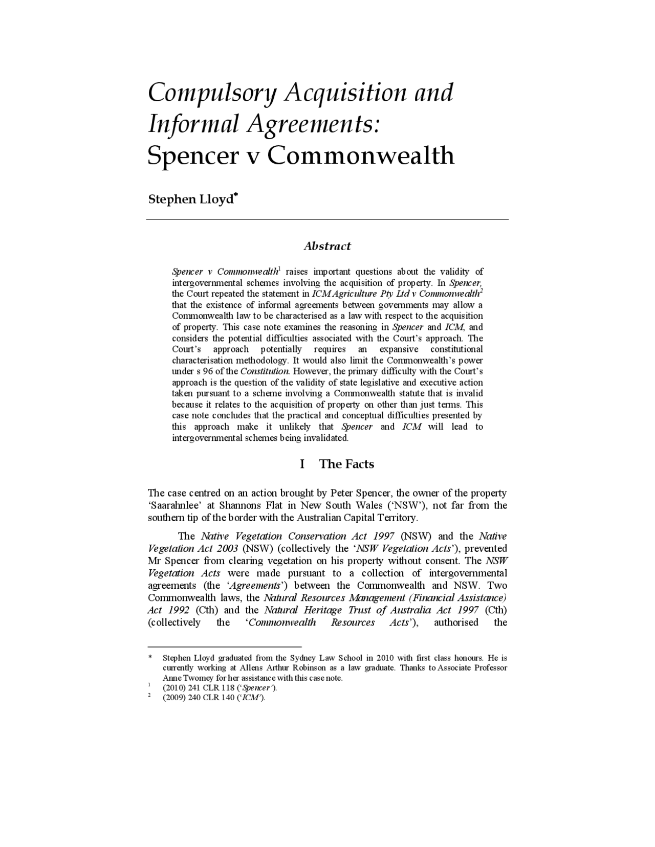 Compulsory Acquisition and Informal Agreements: Spencer v ... | Lecture ...