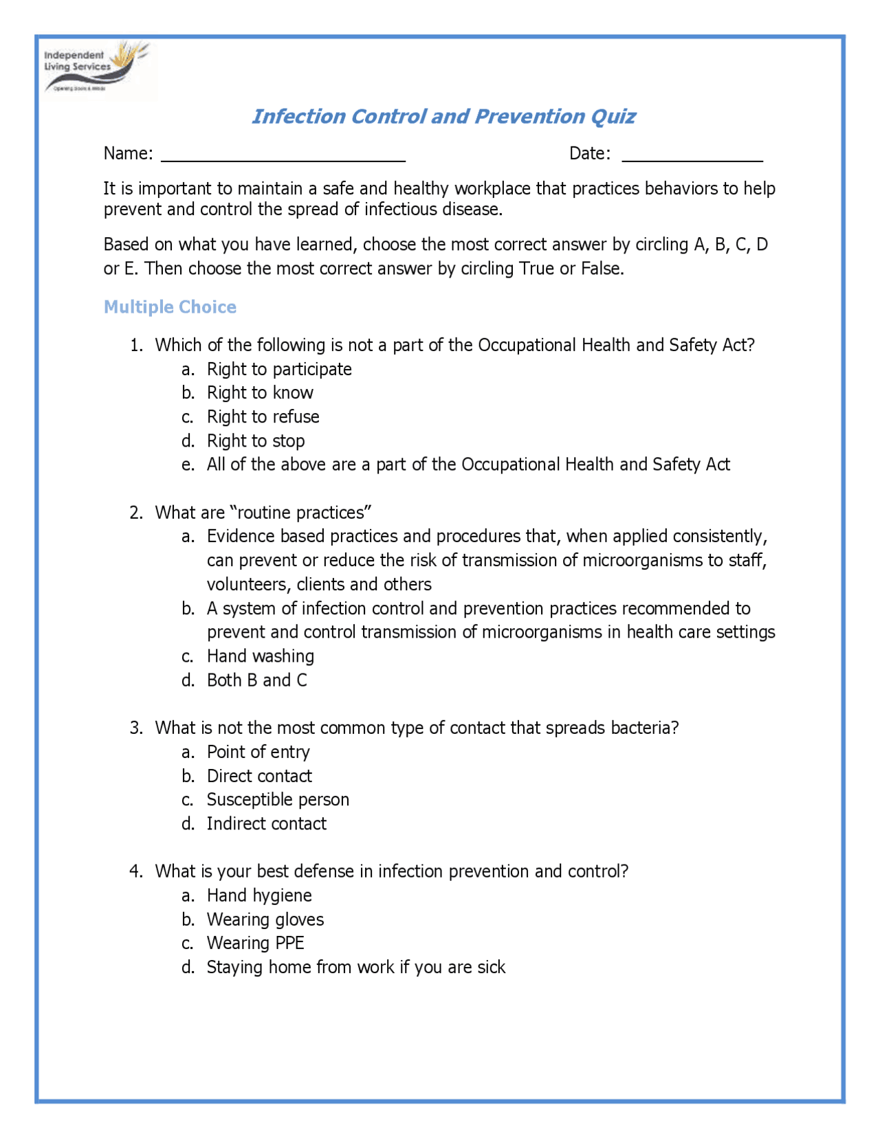 Infection Control and Prevention Quiz | Study Guides, Projects ...