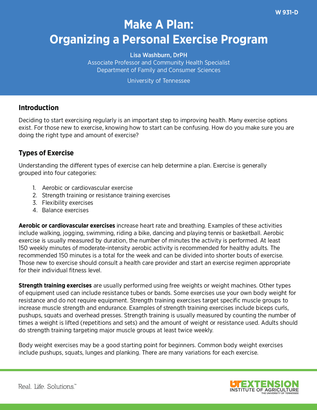 Make A Plan: Organizing a Personal Exercise Program | Lecture notes ...