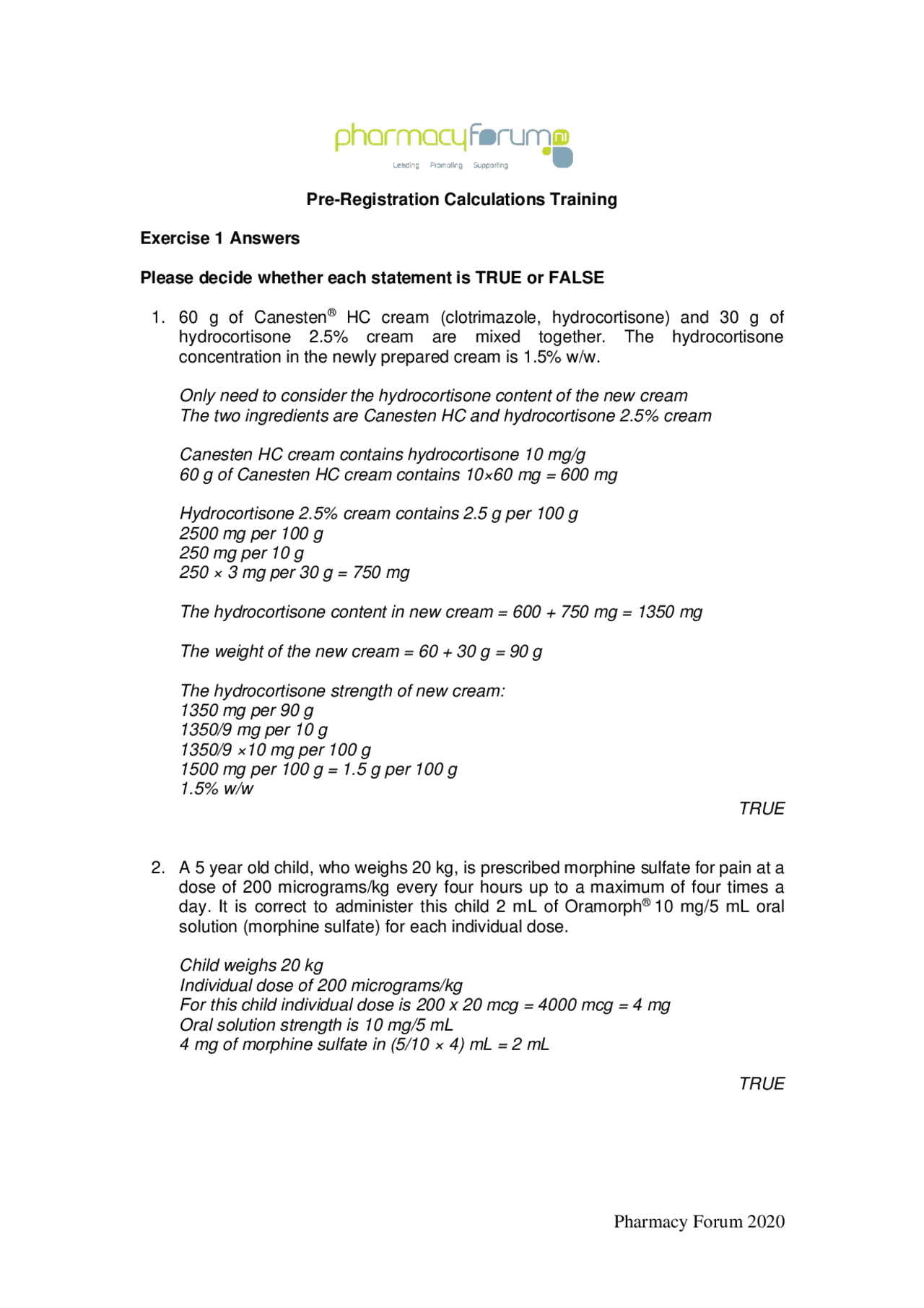 Pre-Registration Calculations Training Event 1 | Slides Pharmacy | Docsity