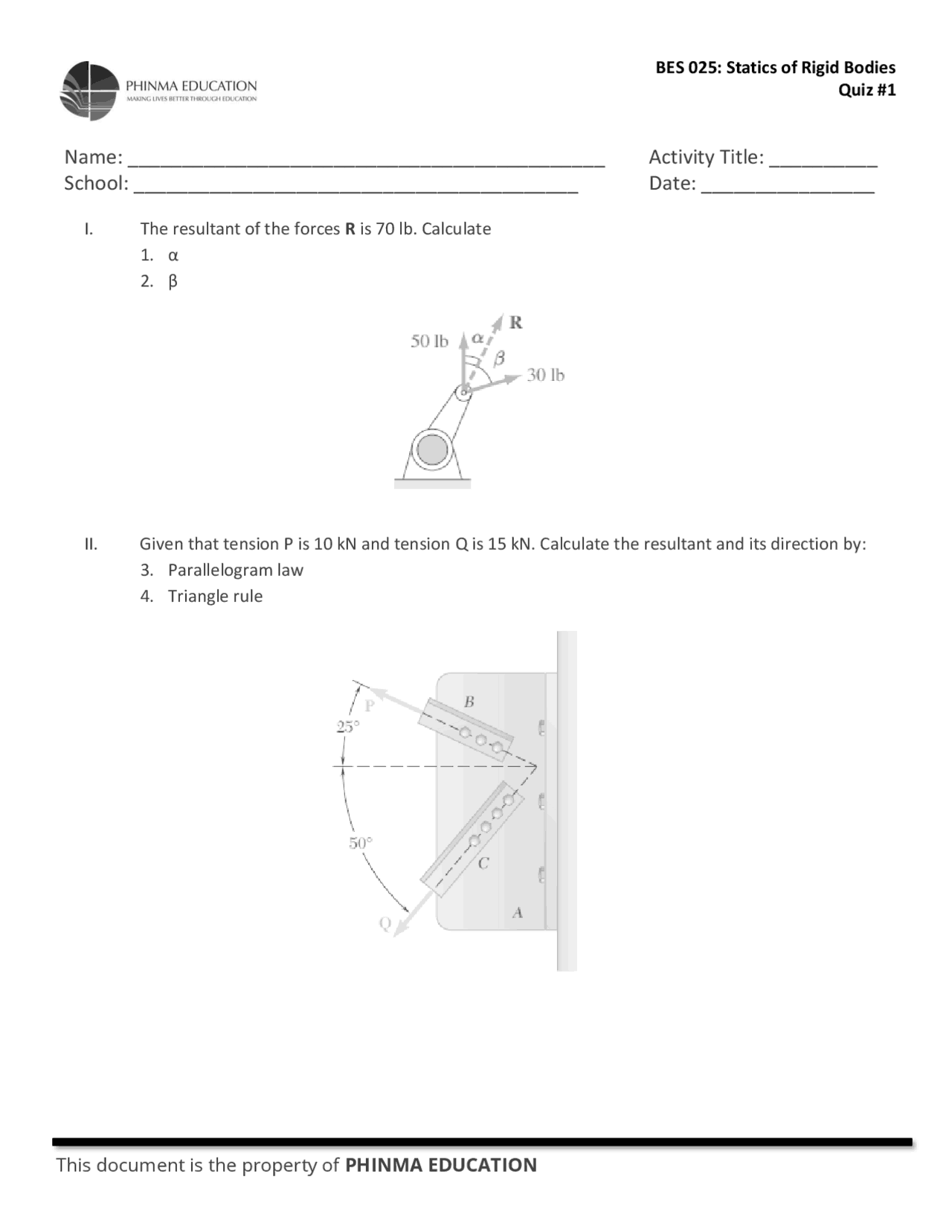 Statics Of Rigid Bodies Quizzes Statics Docsity