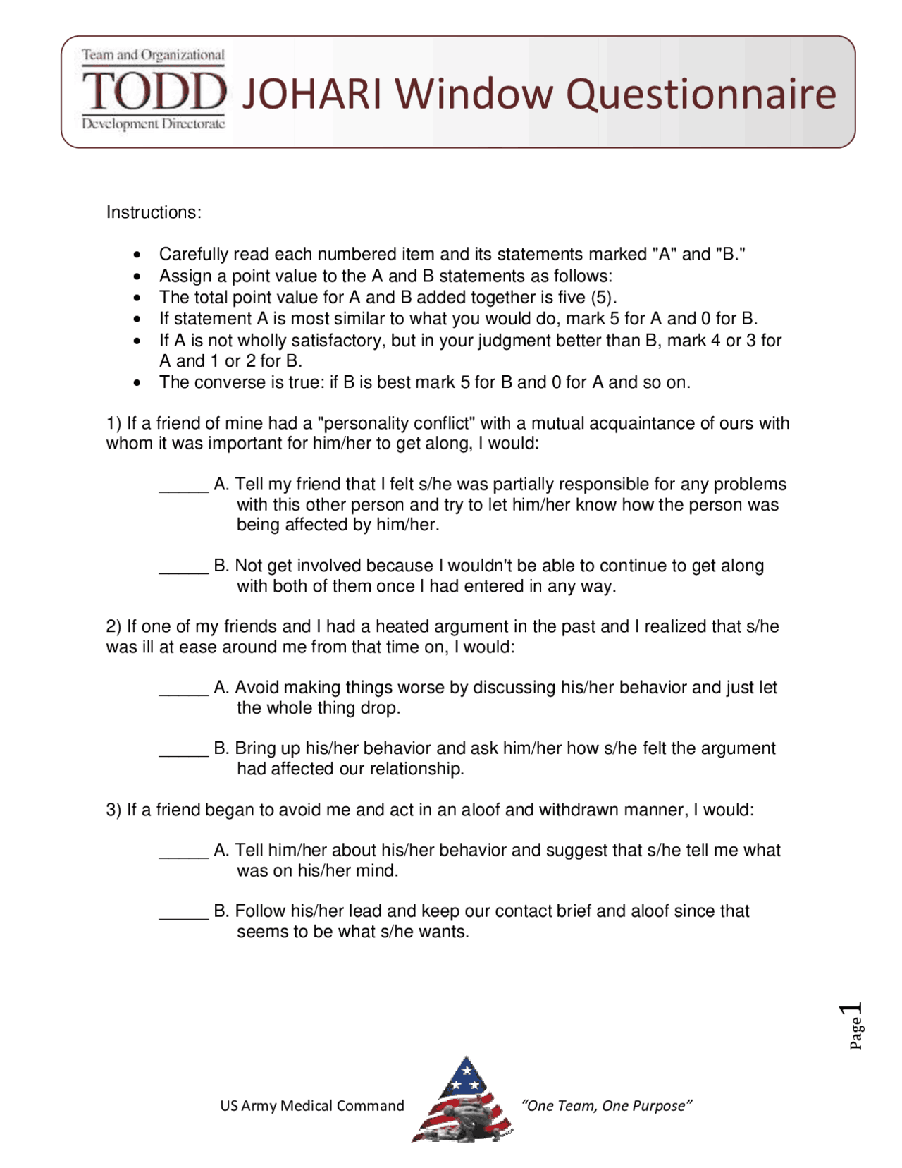 Johari Window Questionnaire Summaries Business Docsity