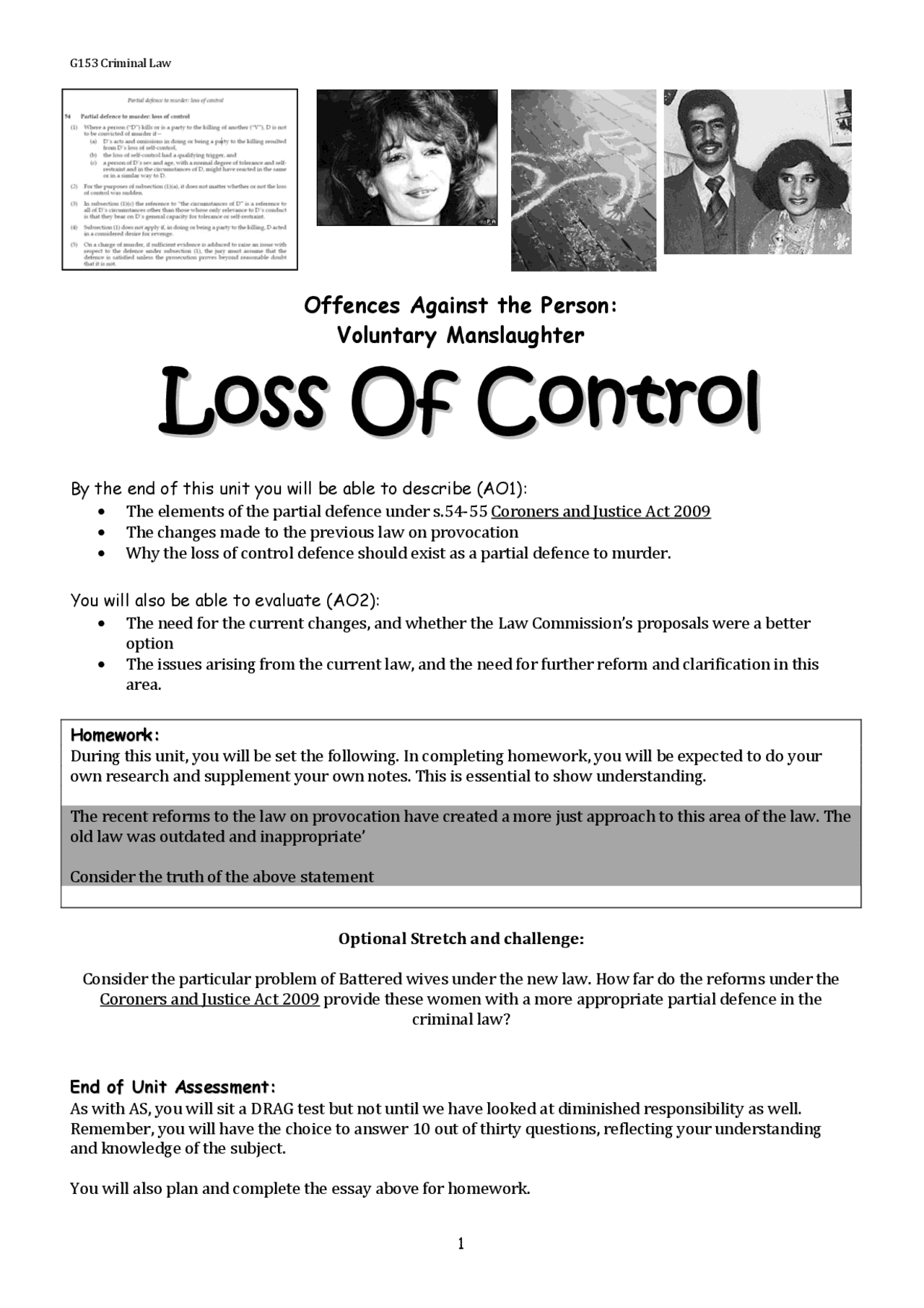 Loss Of Control | Slides Law | Docsity