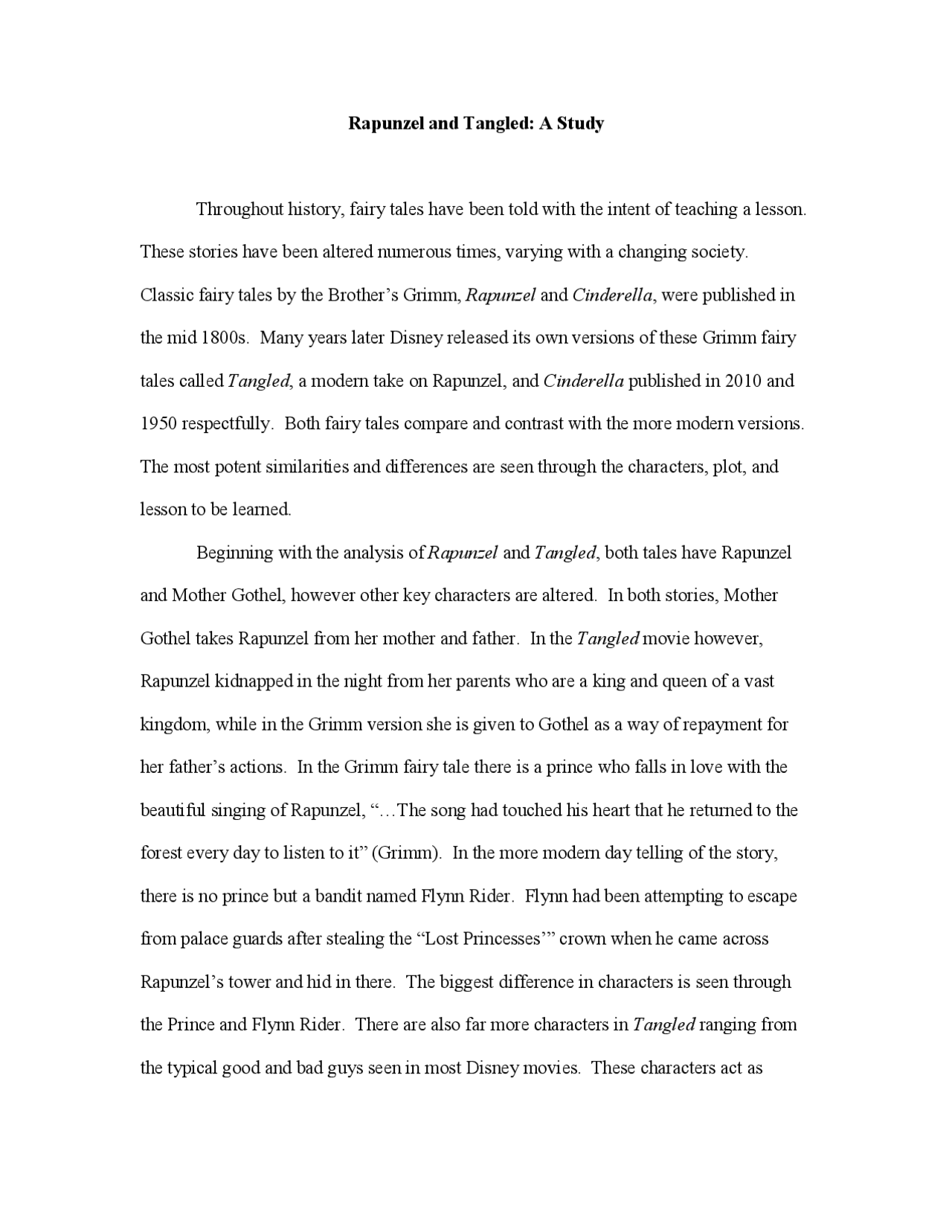 Comparing Rapunzel: Analysis of Disney's Tangled vs. Grimm's Version ...