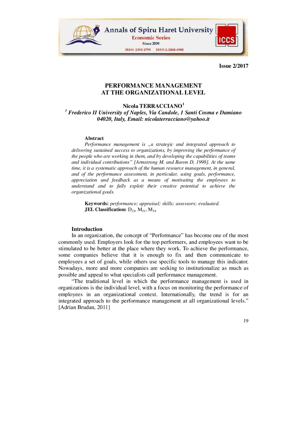 PERFORMANCE MANAGEMENT AT THE ORGANIZATIONAL ... | Exams Communication | Docsity