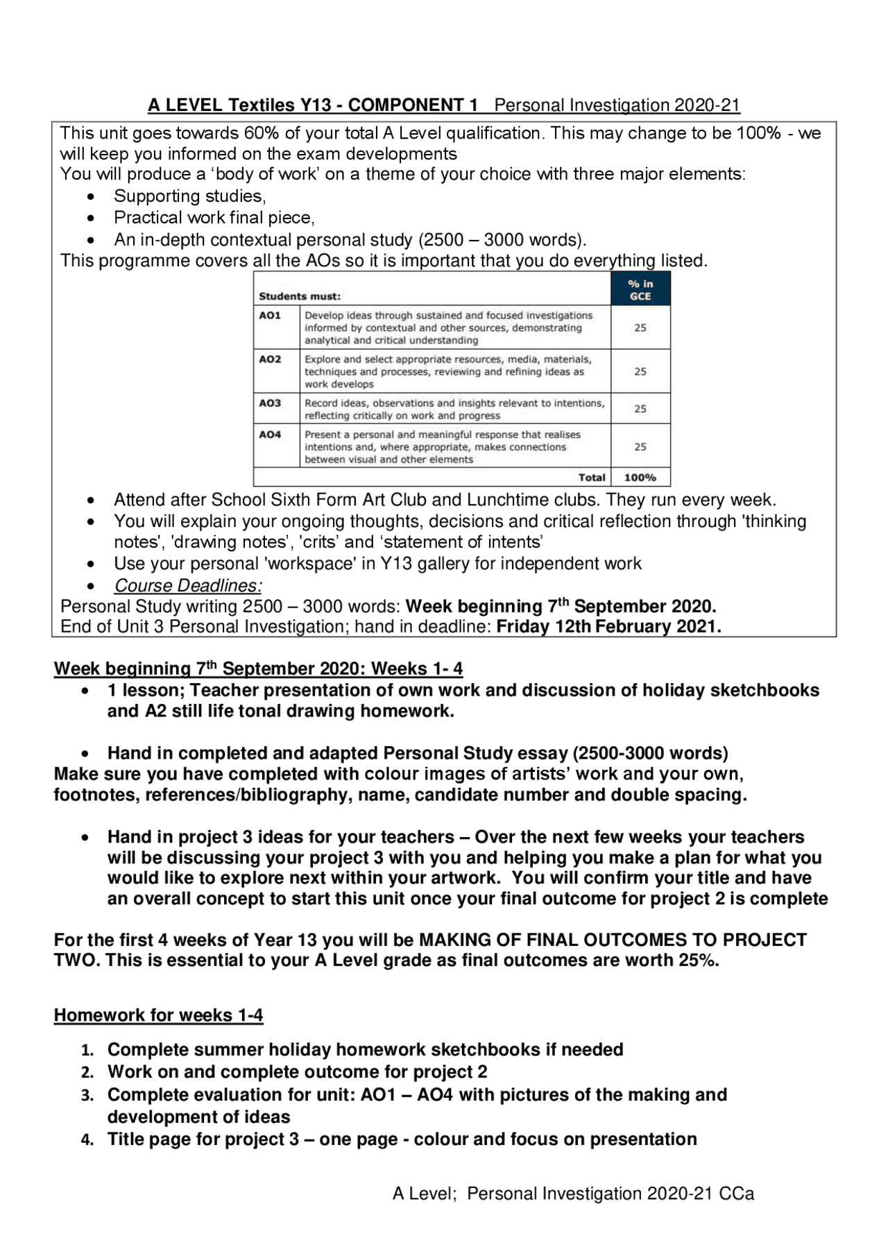 A Level Textiles Personal Investigation: Project Three Guidelines and ...