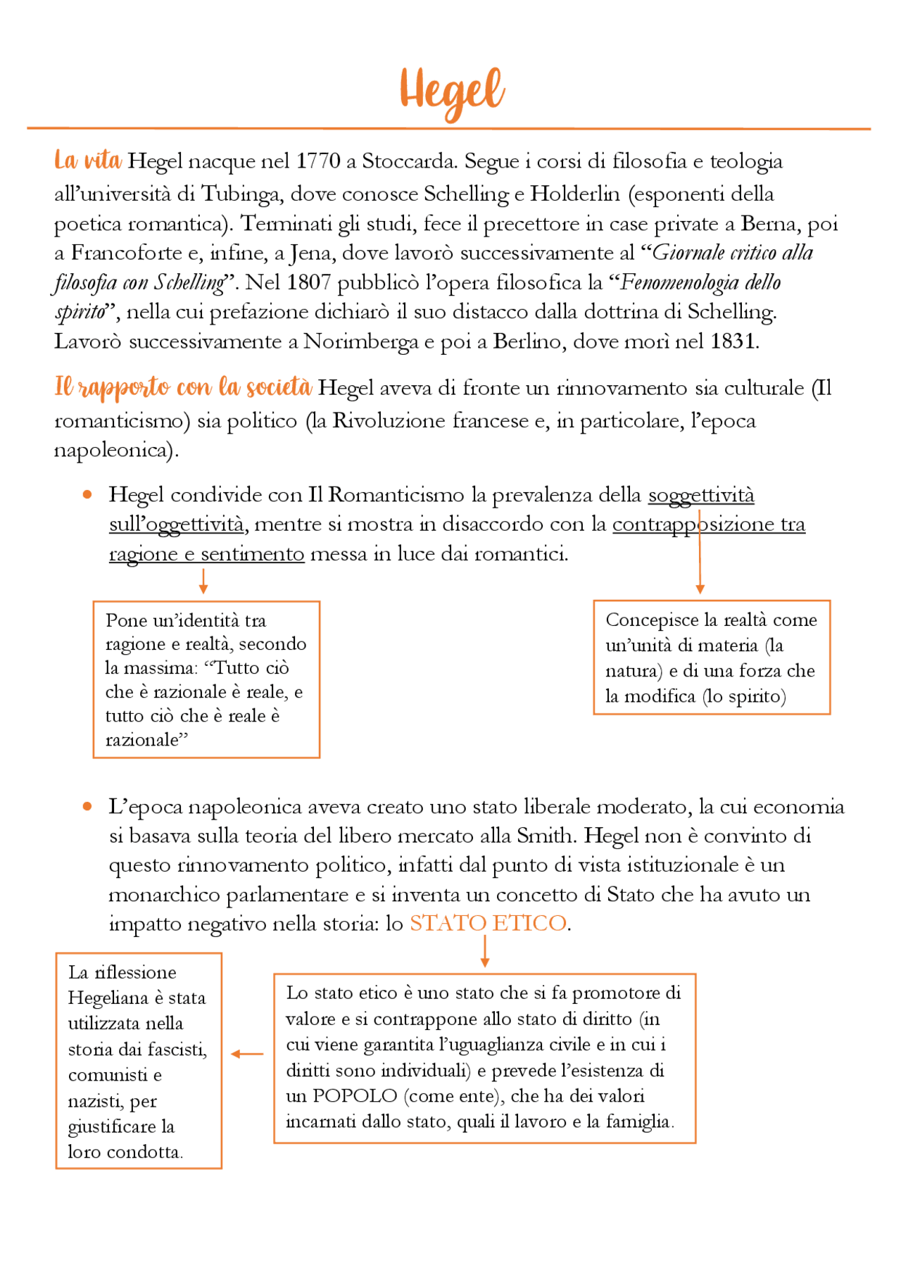 Hegel_ appunti sintetici e schematici | Appunti di Filosofia | Docsity