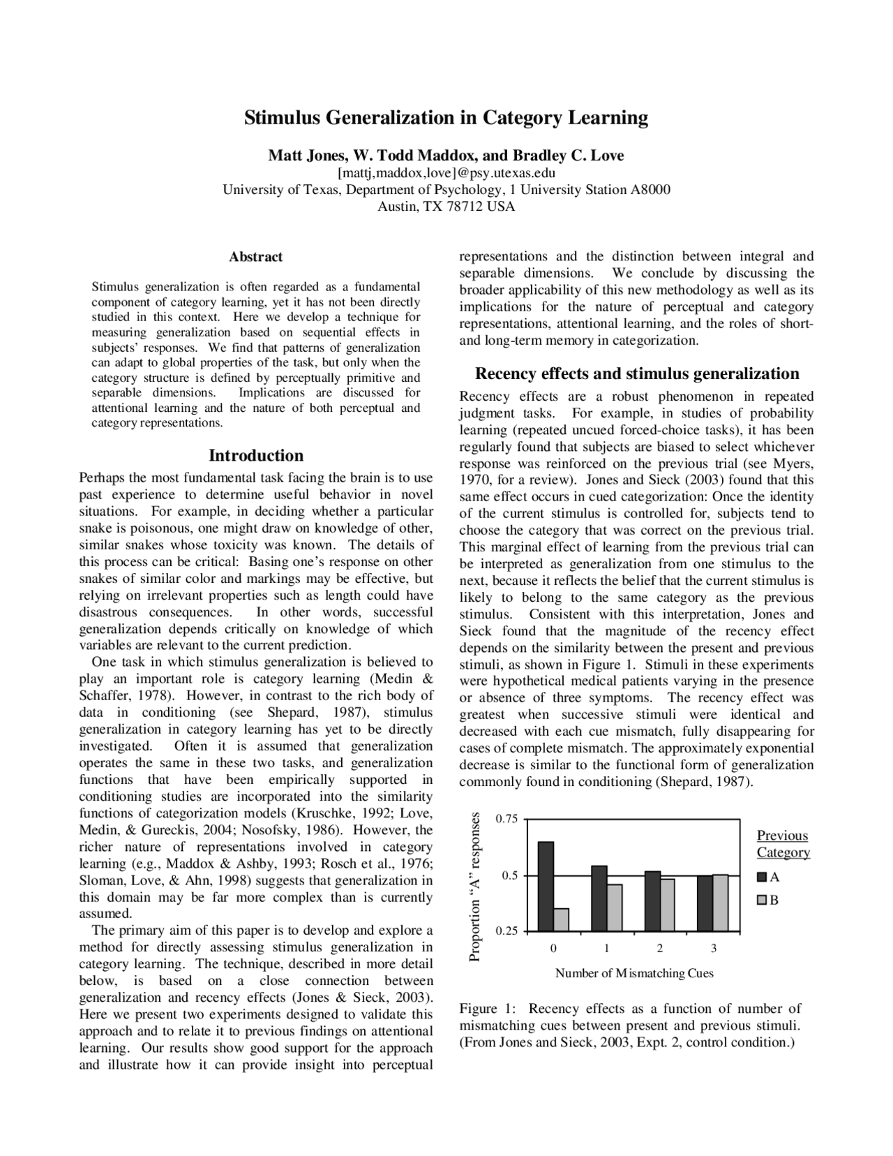 Recency-Based Approach for Measuring Stimulus Generalization in ...