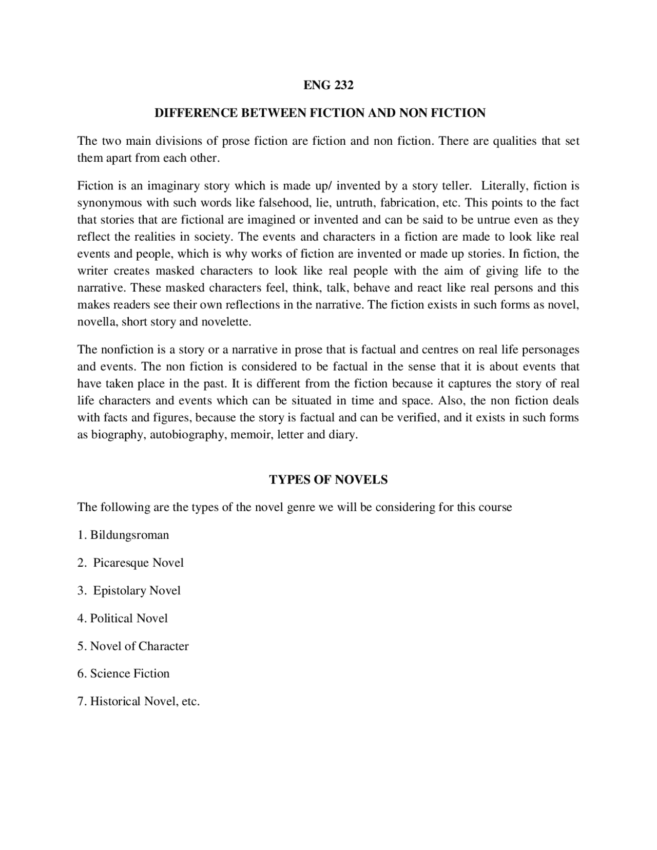 ENG 232 DIFFERENCE BETWEEN FICTION AND NON ... | Study notes Philosophy ...
