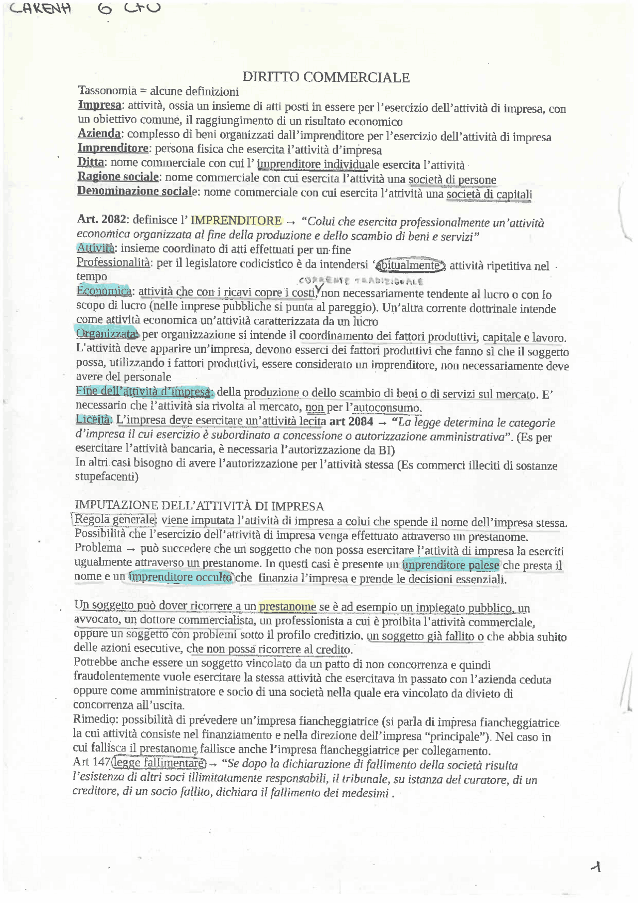 SINTESI DIRITTO COMMERCIALE -Prof Mario Carena - Torino/Cuneo | Appunti ...