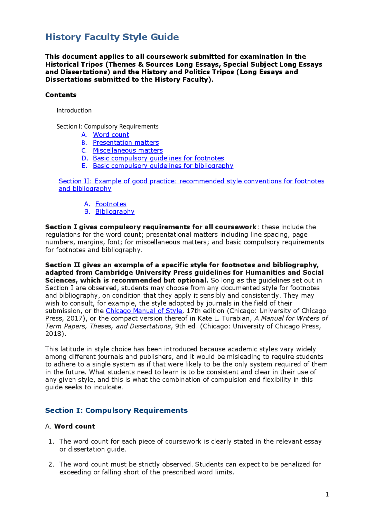 History Faculty Style Guide | Study notes History | Docsity