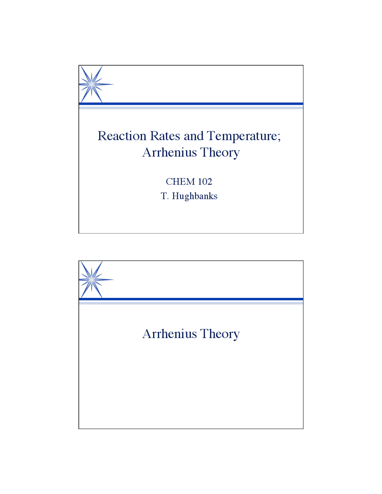 Reaction Rates and Temperature; Arrhenius Theory | Lecture notes ...