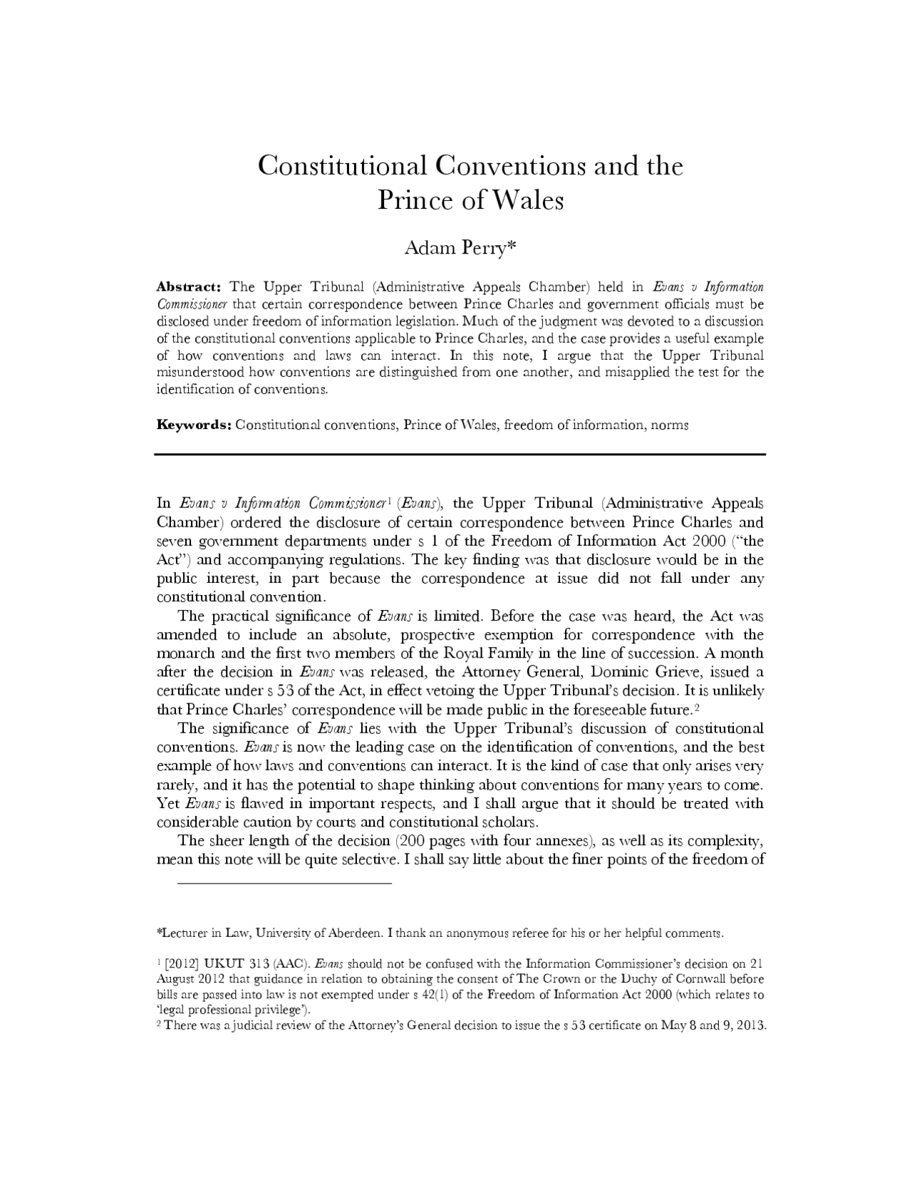 Constitutional Conventions and the Prince of Wales | Exercises Law ...