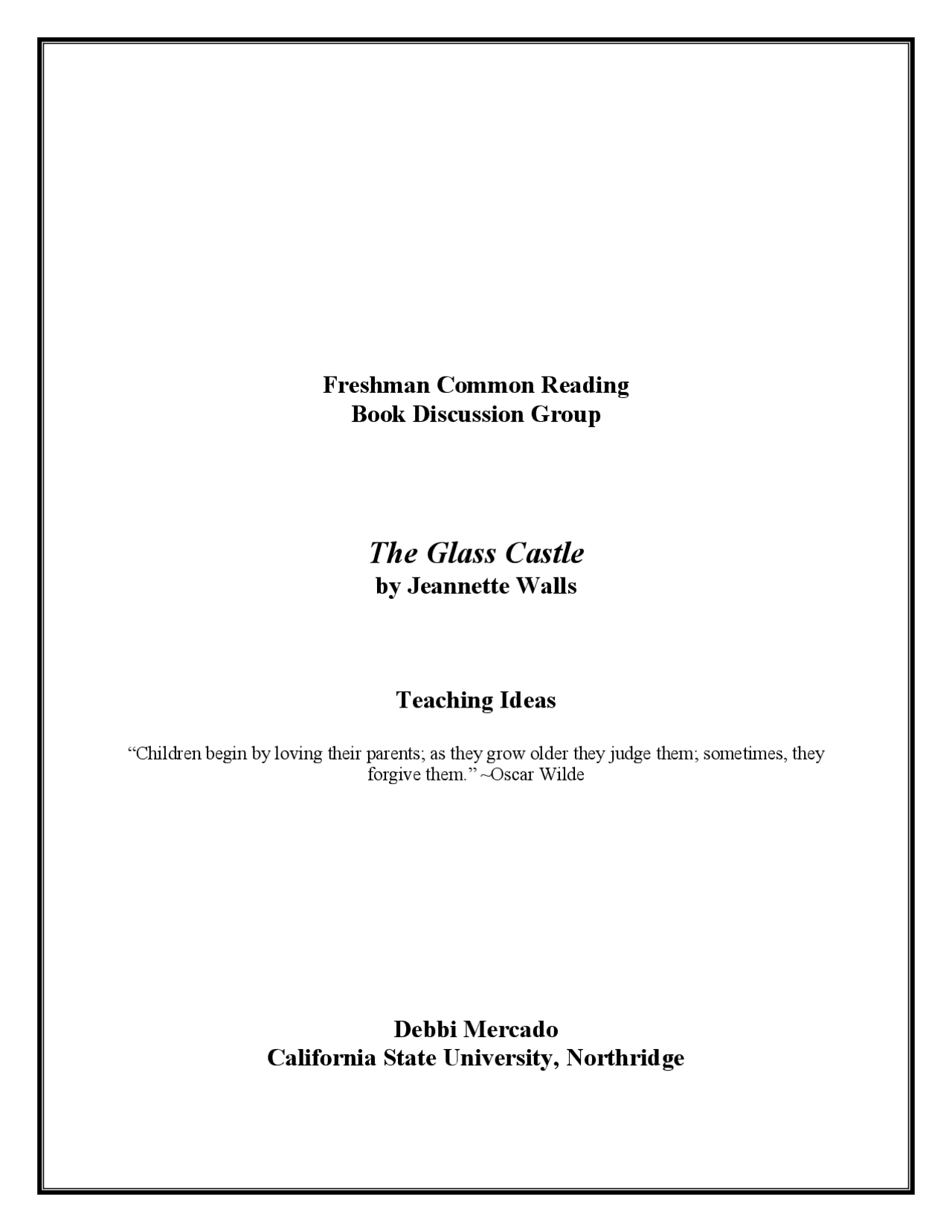 The Glass Castle - by Jeannette Walls Teaching Ideas | Study notes ...