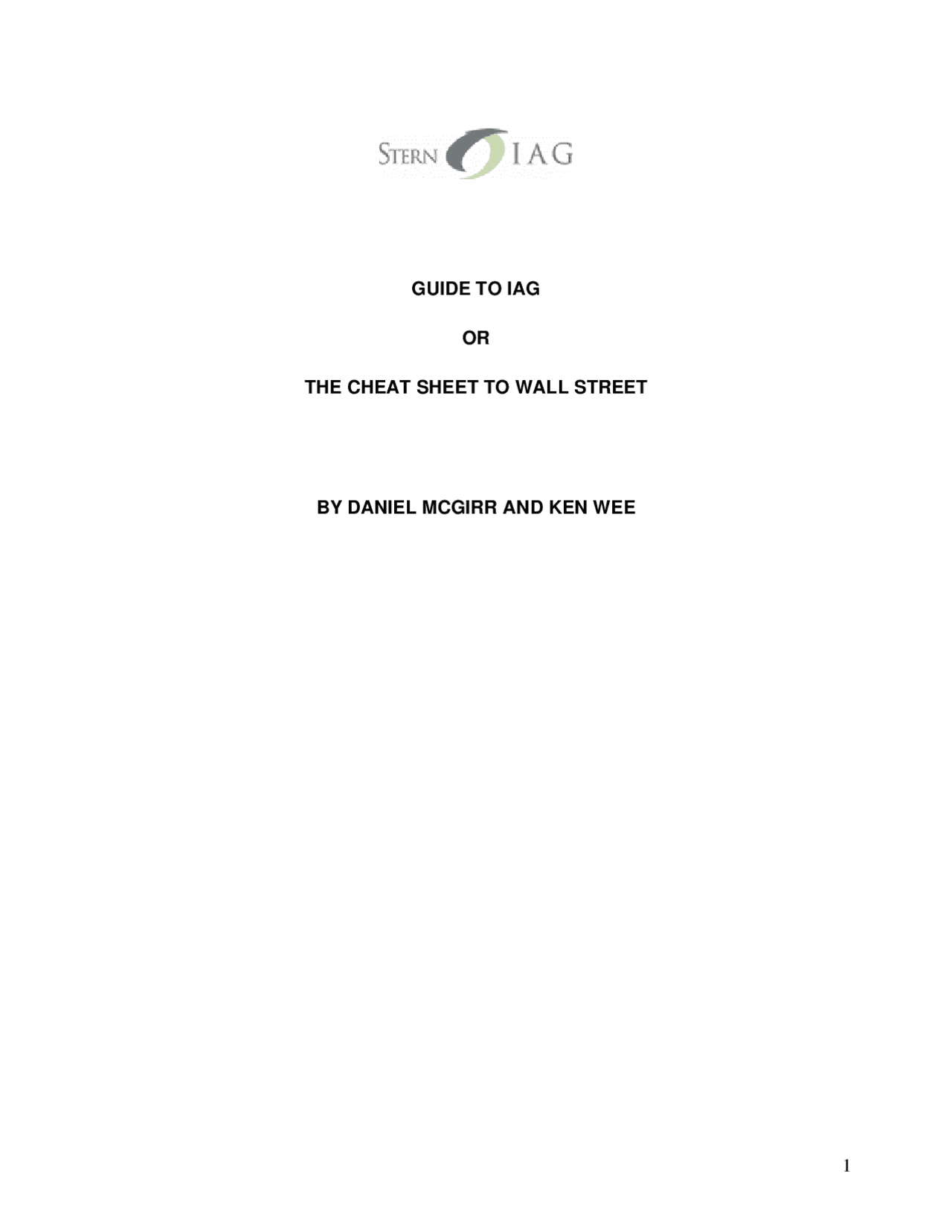 1 GUIDE TO IAG OR THE CHEAT SHEET TO WALL STREET ... | Summaries ...