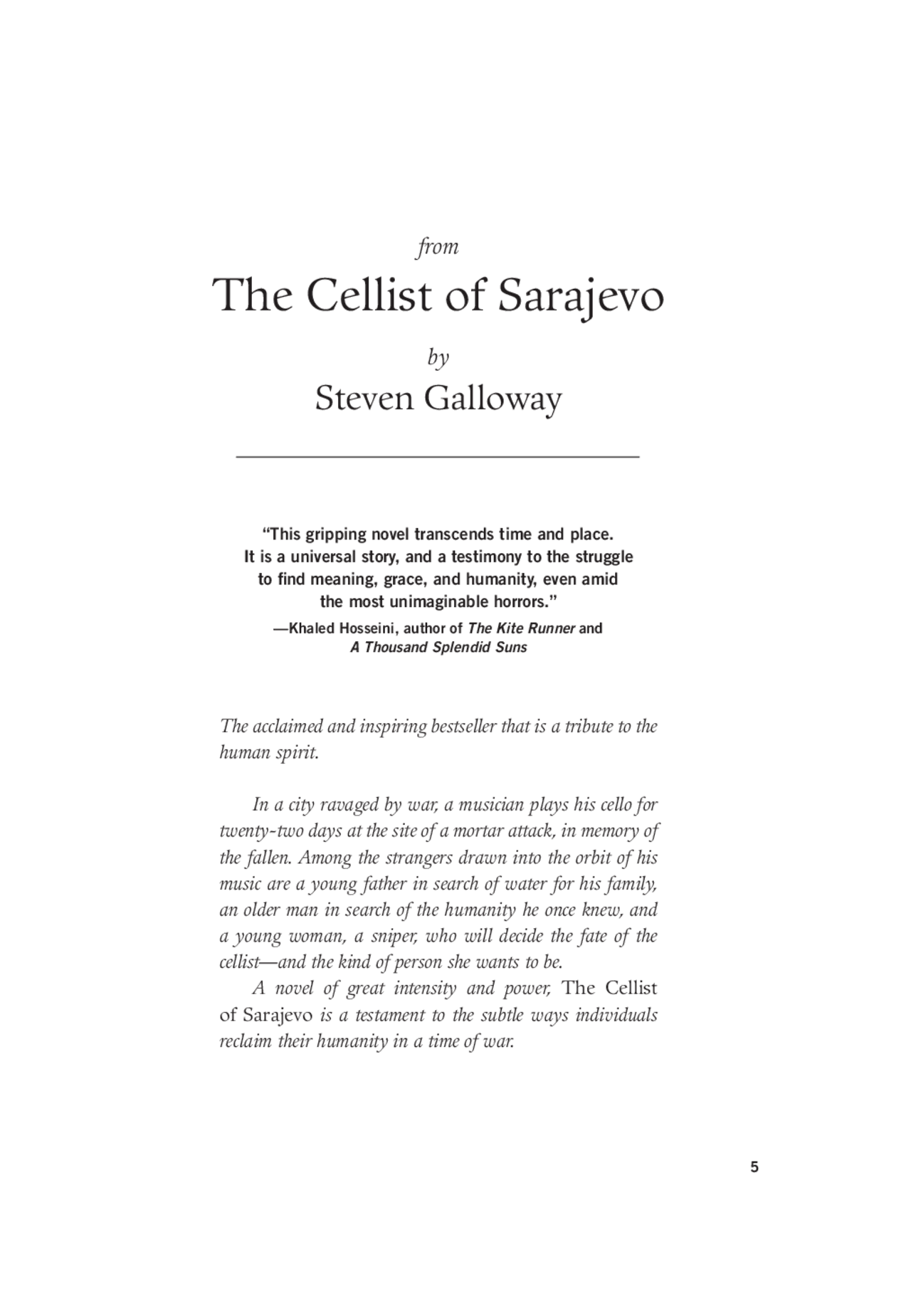 The Cellist of Sarajevo | Exams Music | Docsity