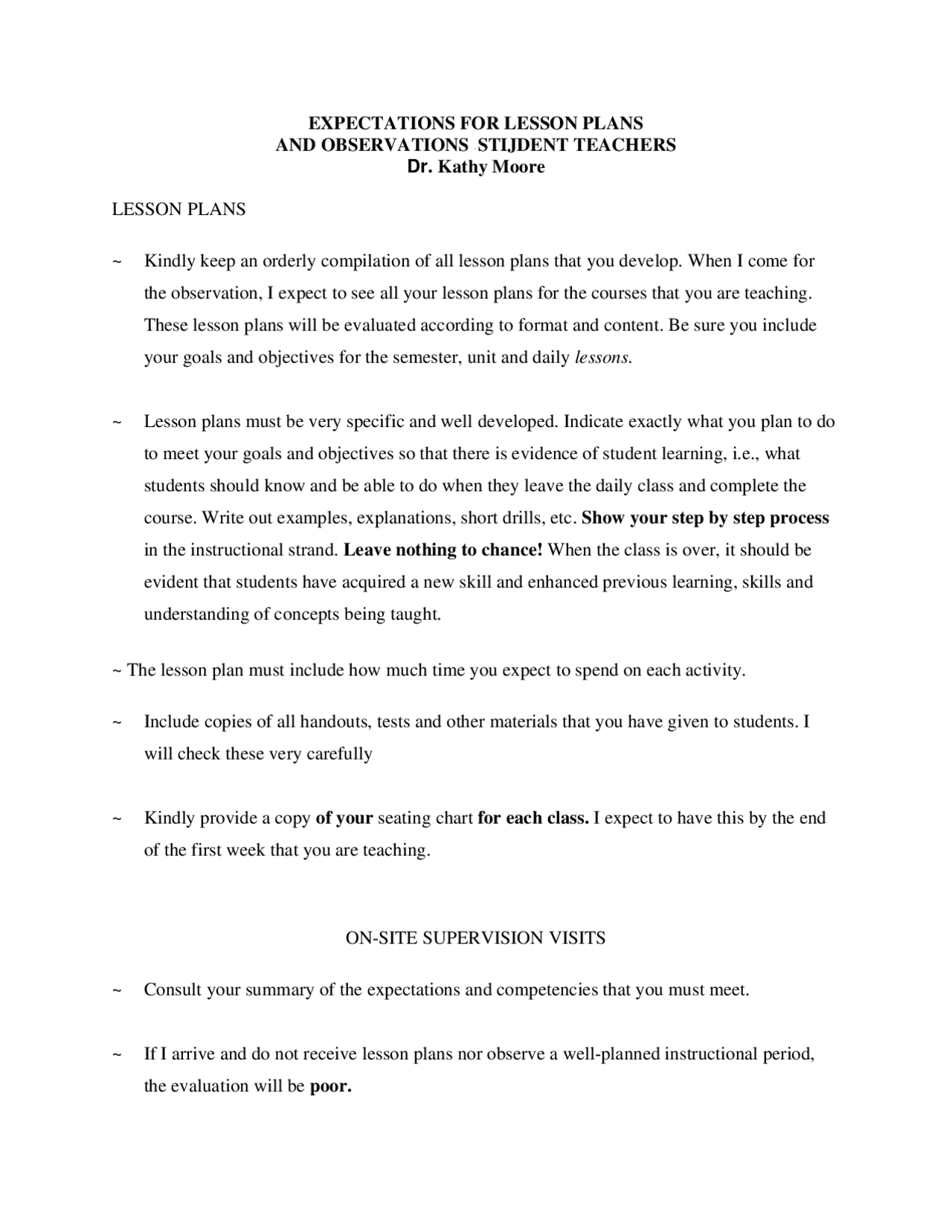 Expectations For Lesson Plans And Observations Exercises Music Docsity