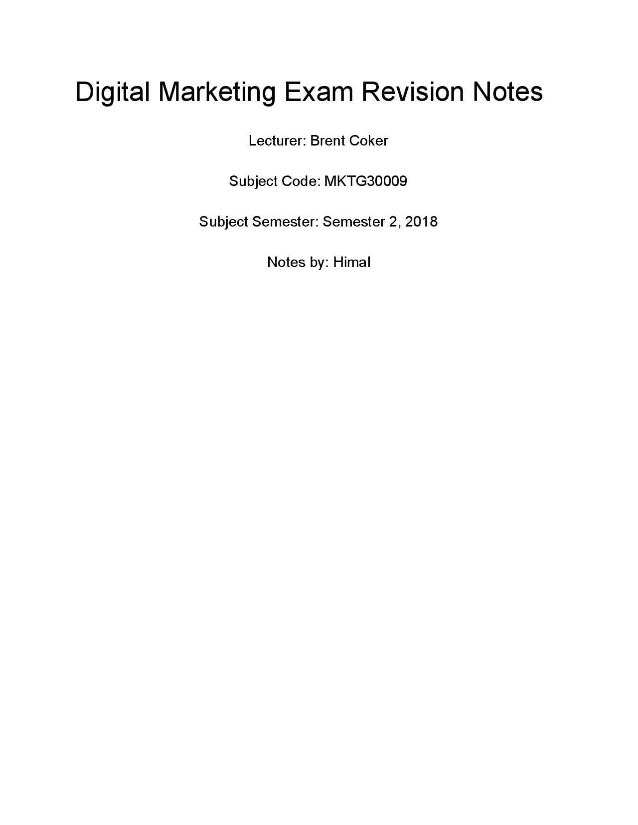 Digital Marketing Exam Revision Notes Slides Digital Marketing Docsity