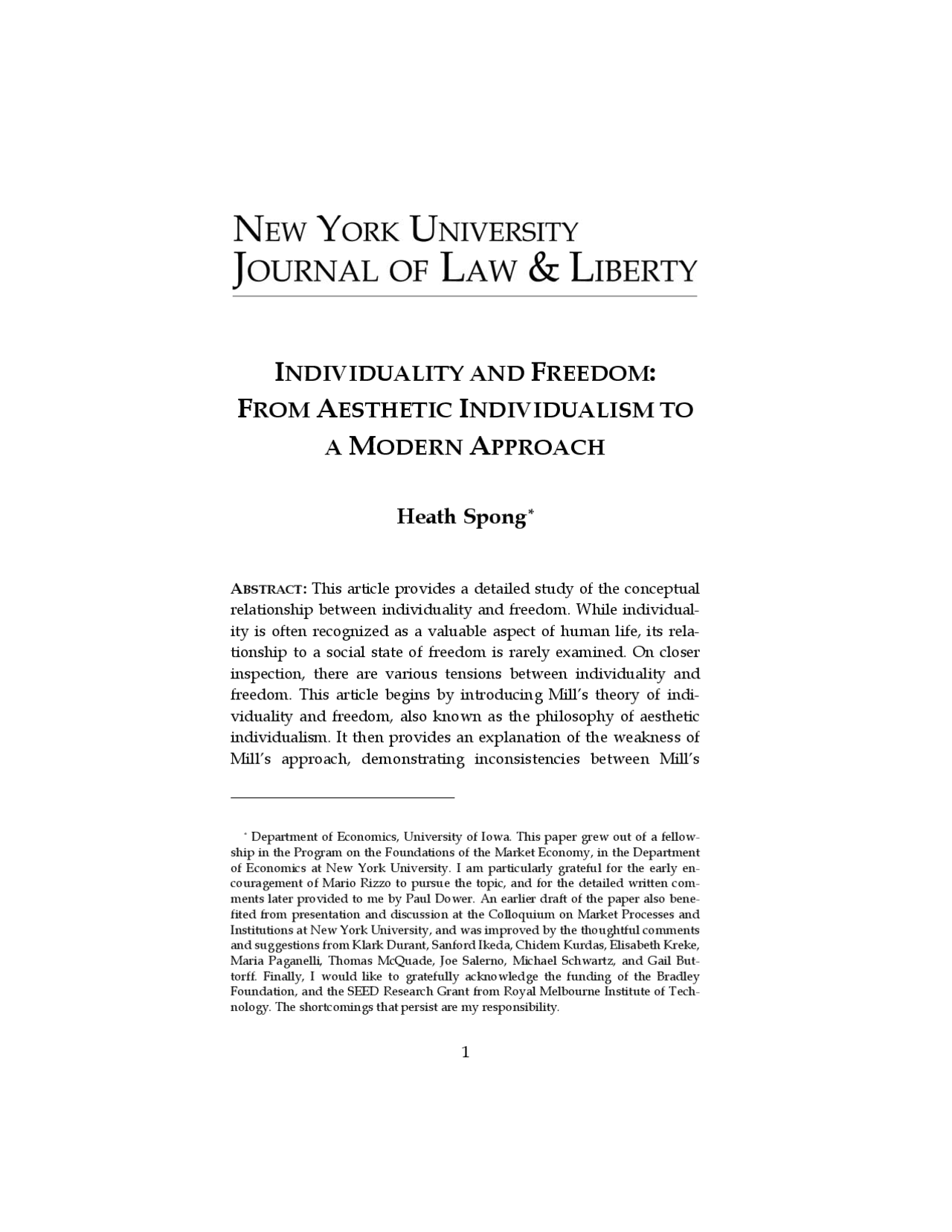 Individuality and Freedom: From Aesthetic Individualism to a Modern ...