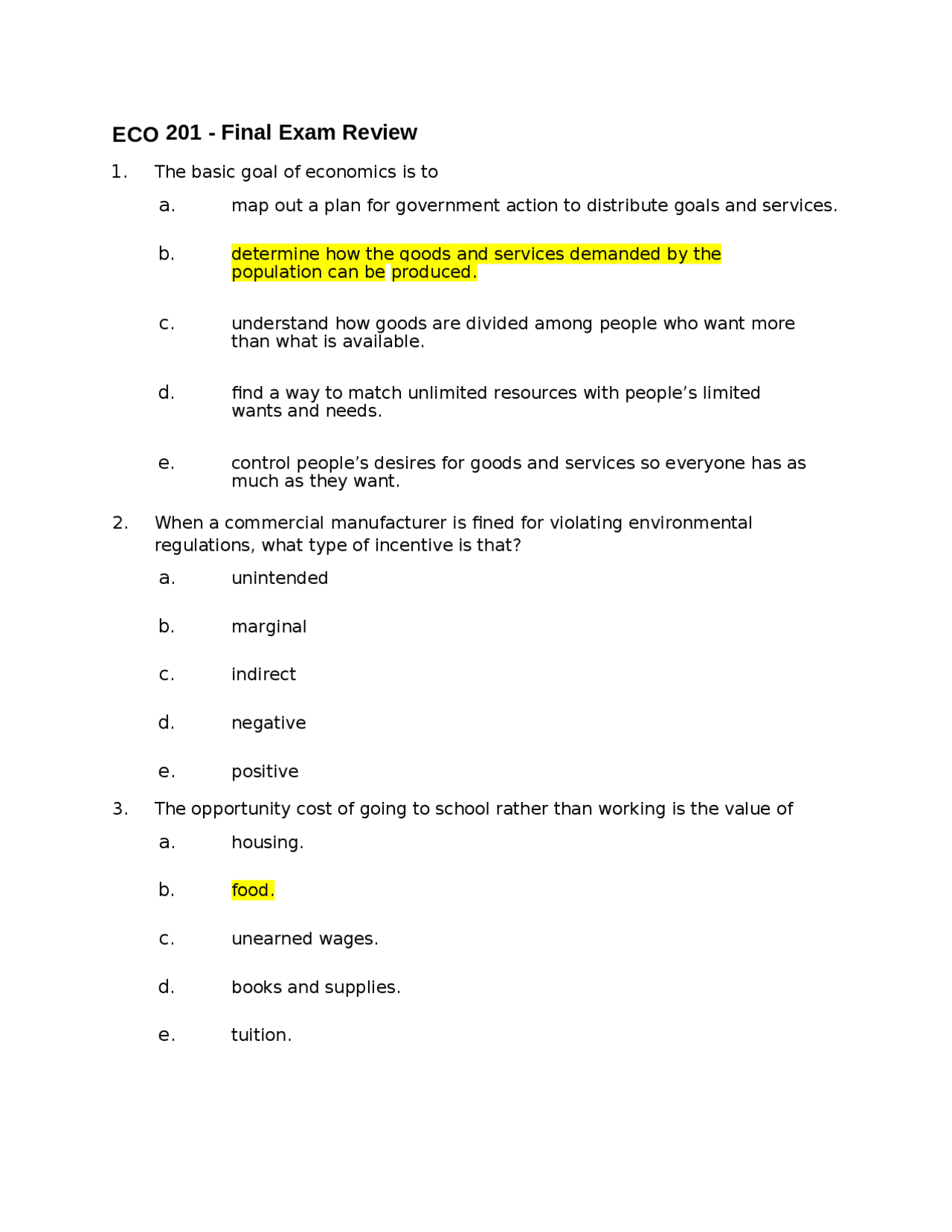 Eco 201 Final Exam Review Latest Exams Economics Docsity