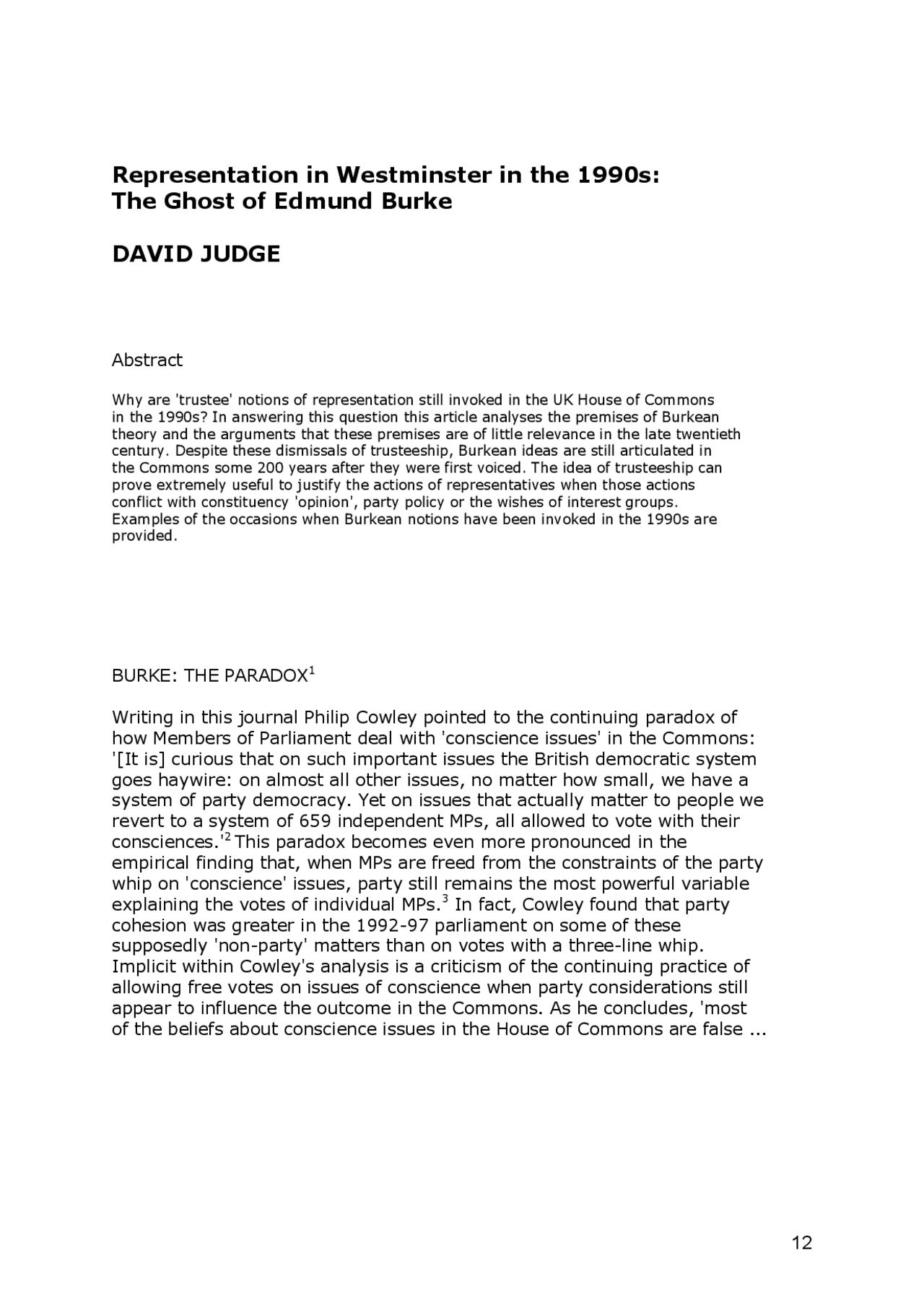 Representation in Westminster in the 1990s | Lecture notes Public ...