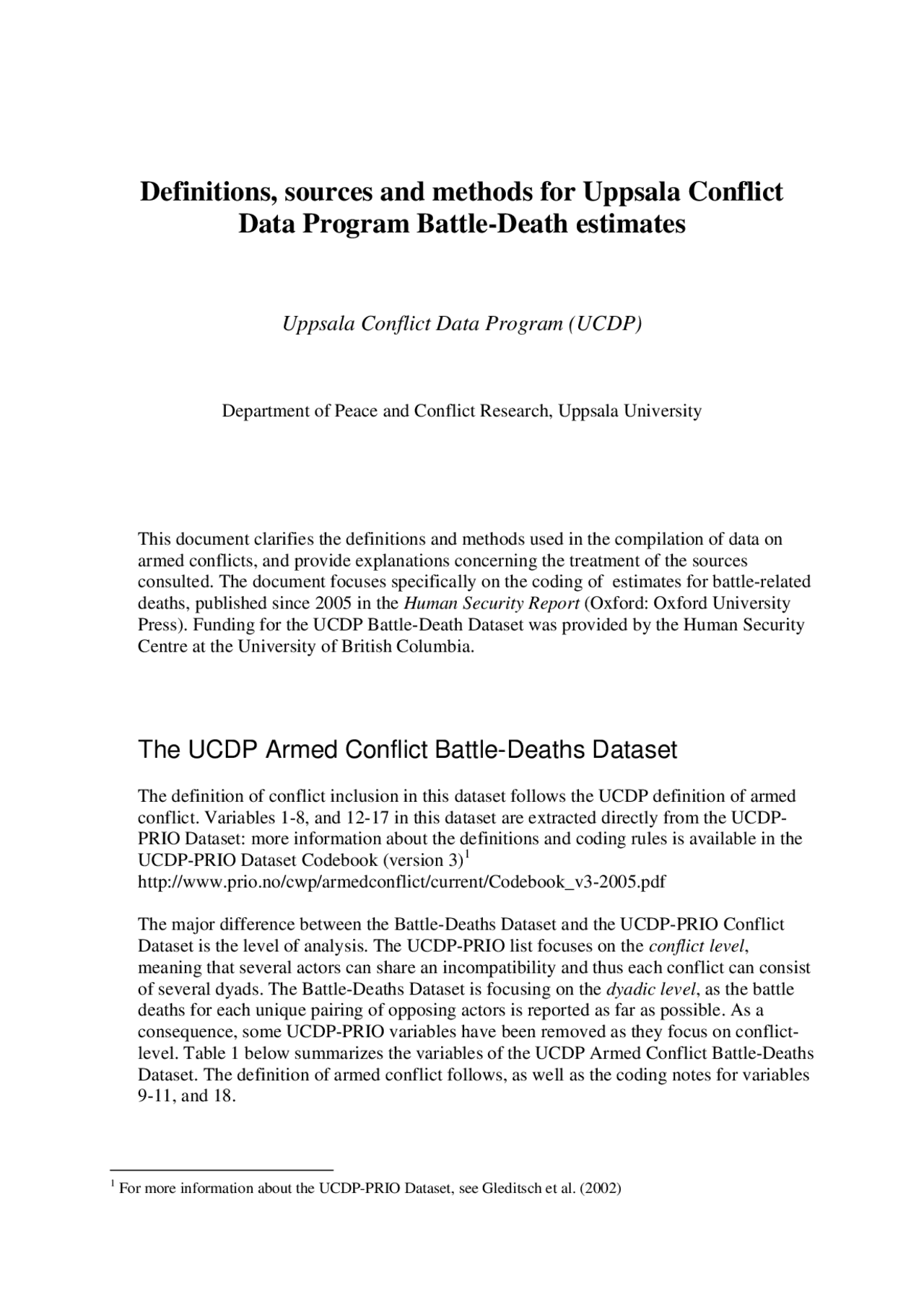 Definitions, sources and methods for Uppsala conflict data ...