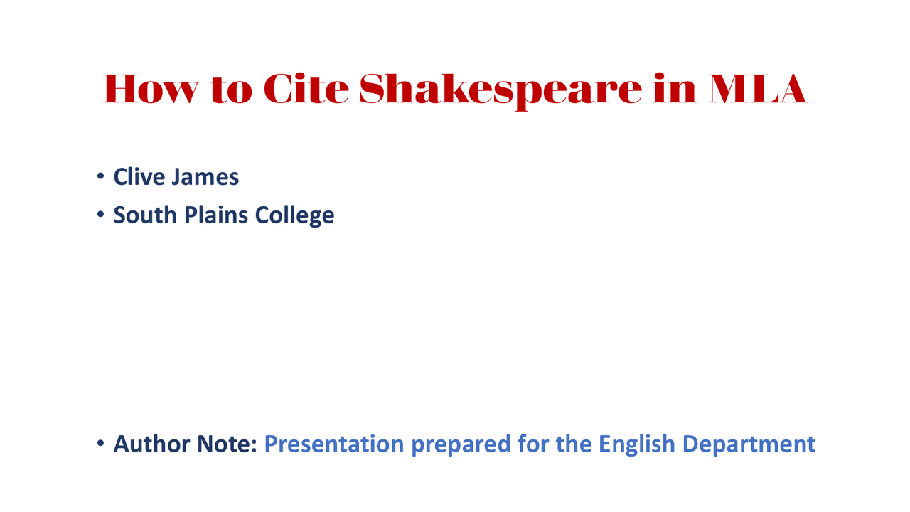 How To Cite Shakespeare In MLA South Plains College Summaries