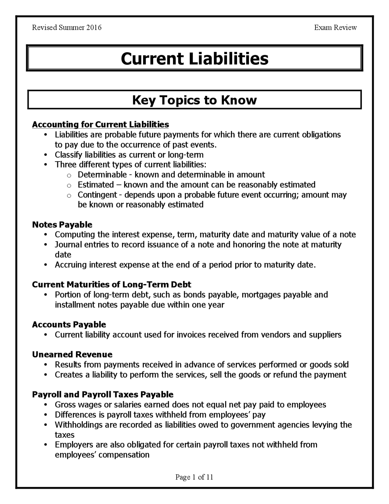 Current Liabilities | Study Guides, Projects, Research Accounting | Docsity