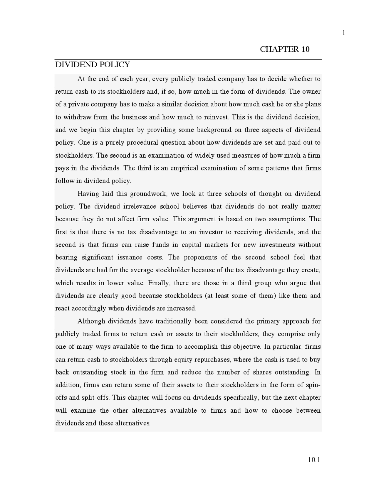Chapter 10 Dividend Policy Lecture Notes Business Docsity