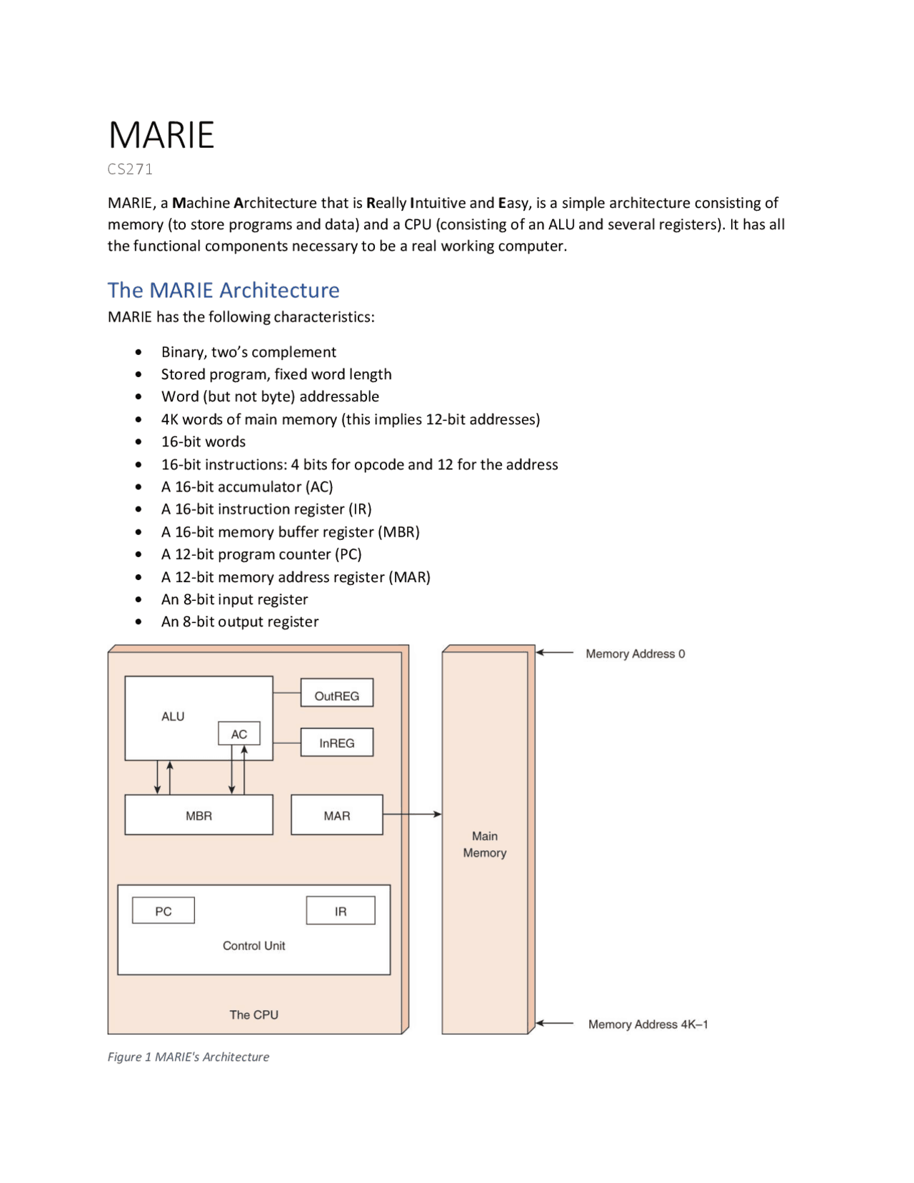 The MARIE Architecture | Study notes Architecture | Docsity