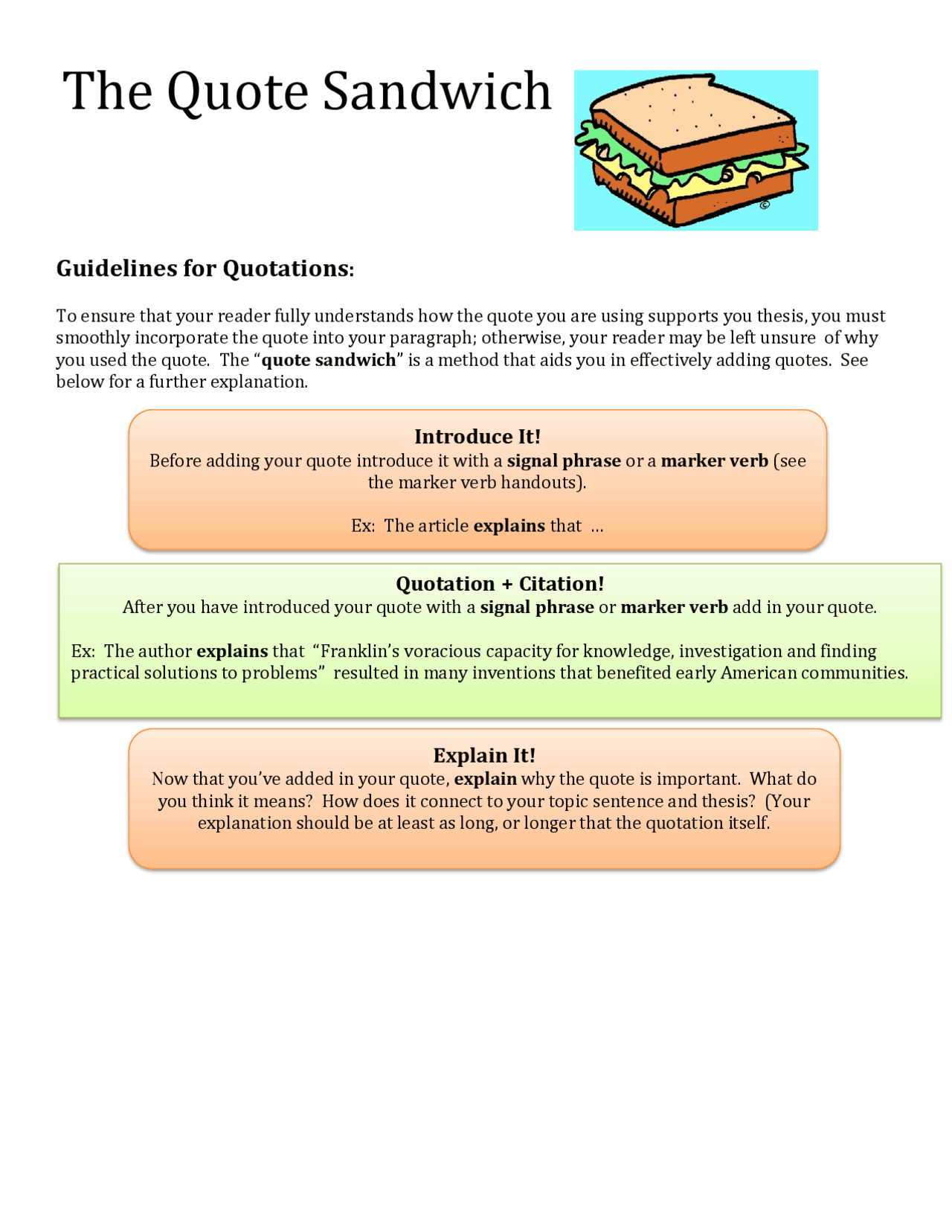 The Quote Sandwich.pdf | Study Guides, Projects, Research History | Docsity