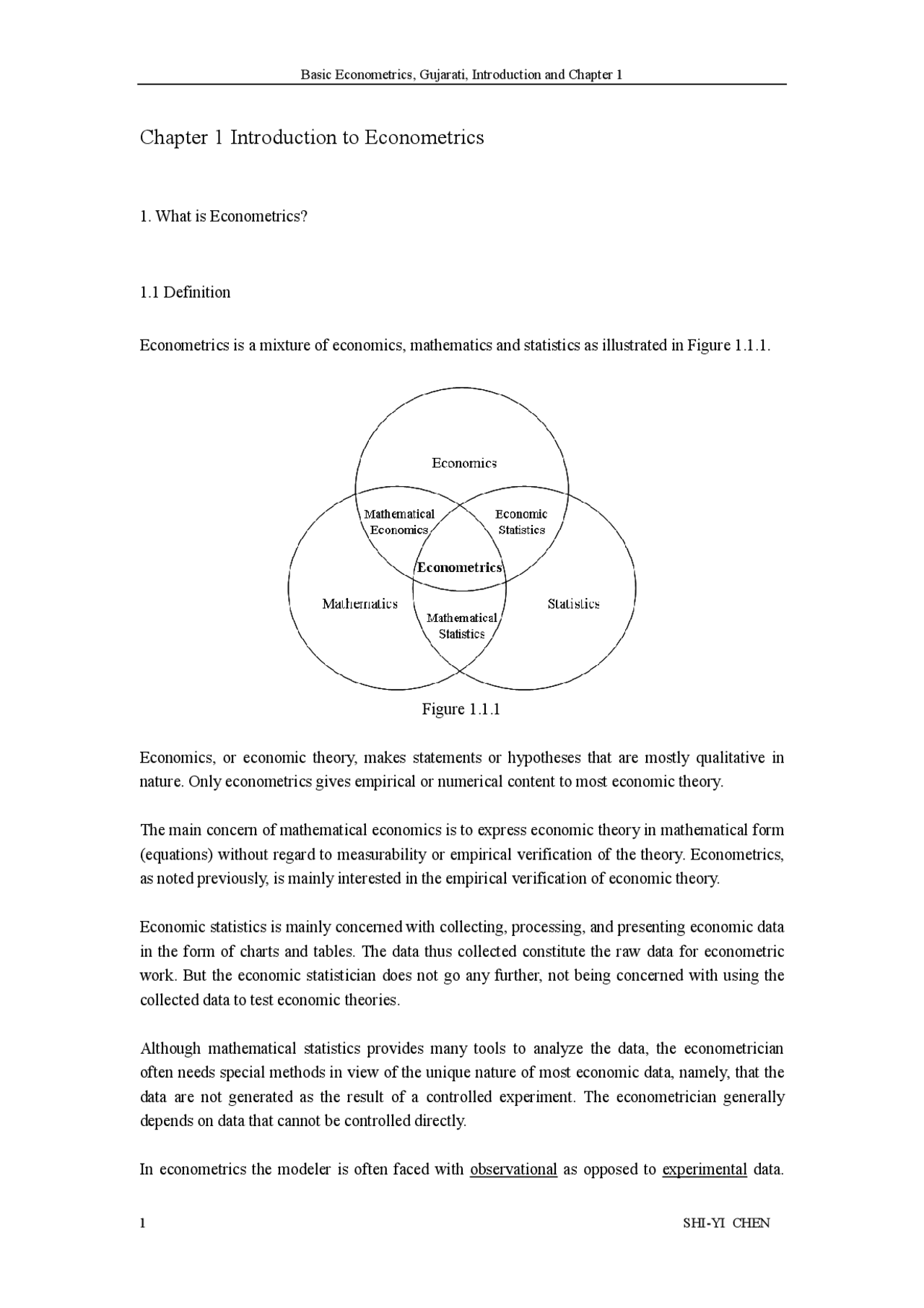 Chapter 1 Introduction To Econometrics Lecture Notes Introduction To Econometrics Docsity