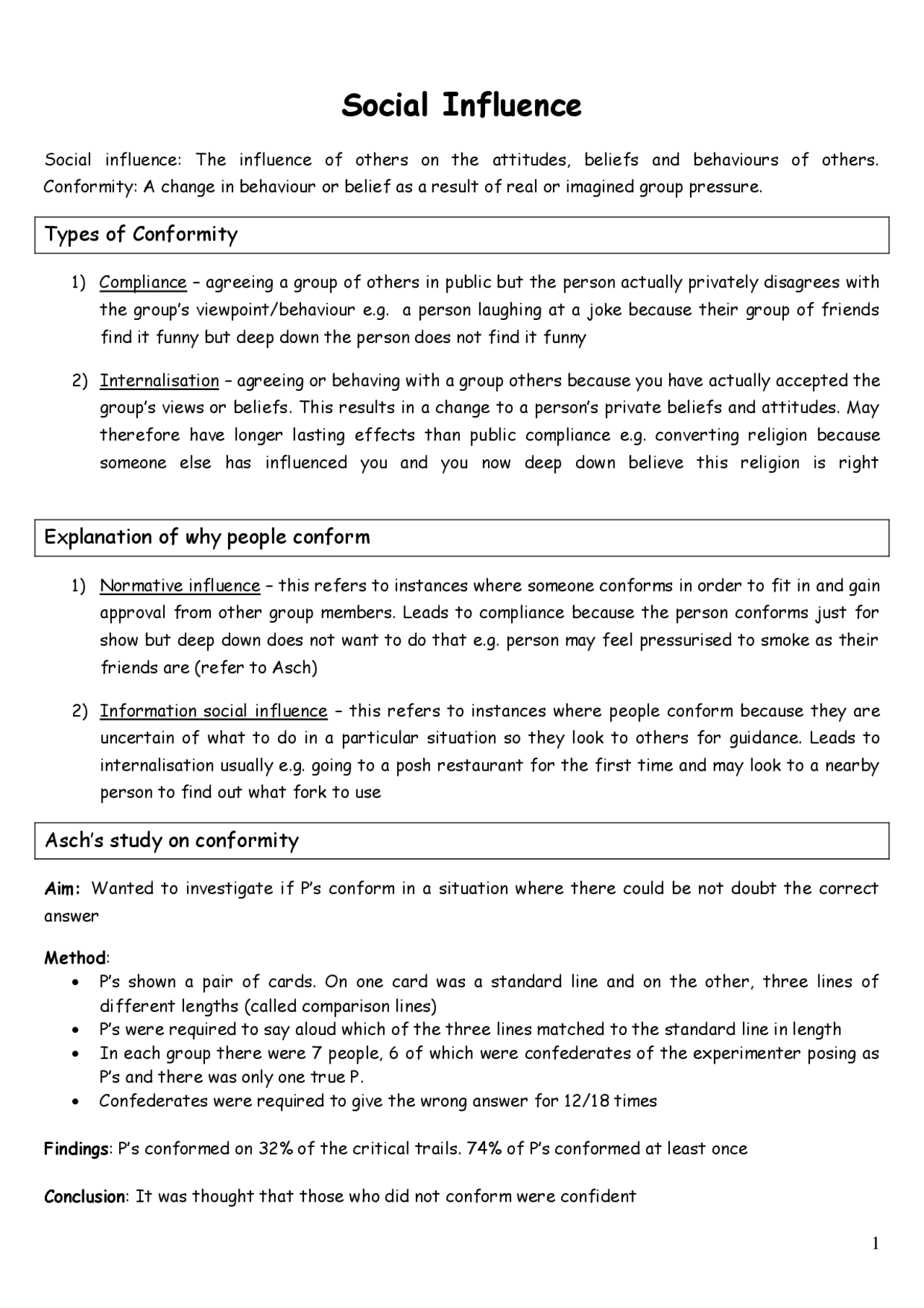 Social Influence | Study notes Social change | Docsity