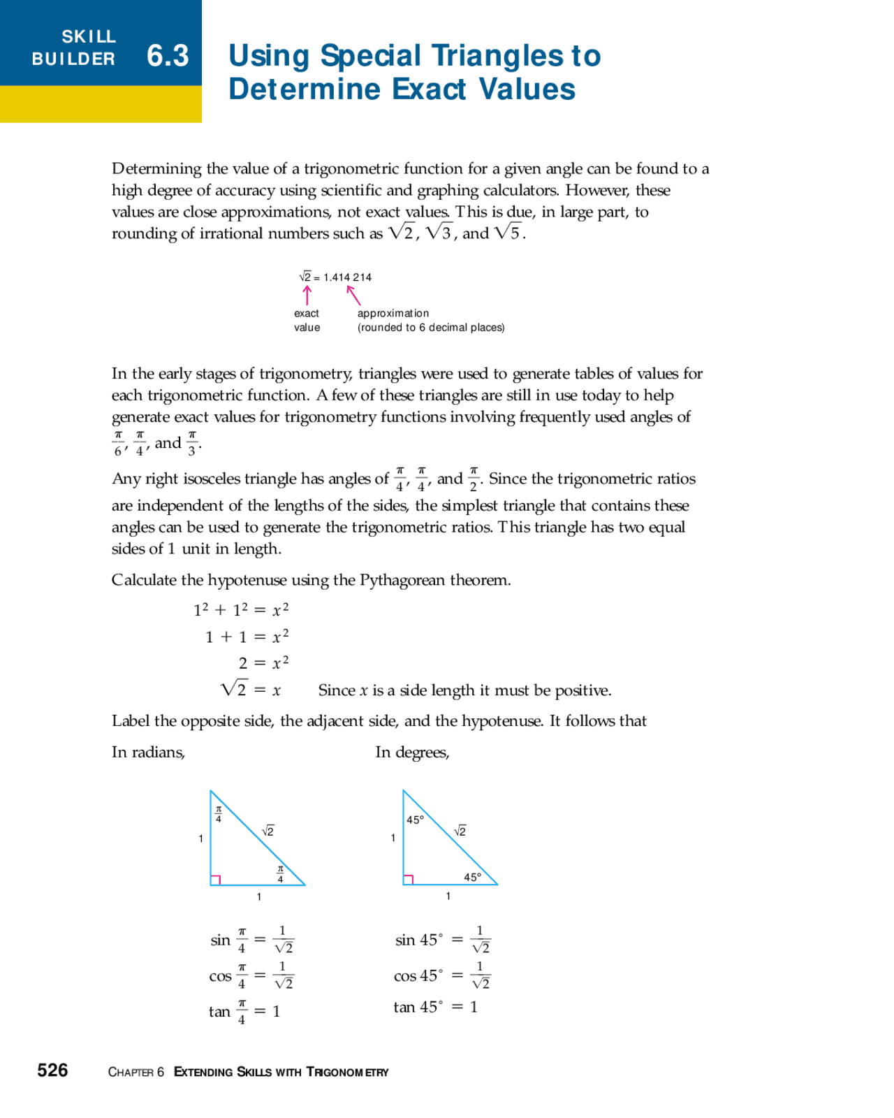 6.3 Using Special Triangles to Determine Exact Values | Study notes ...