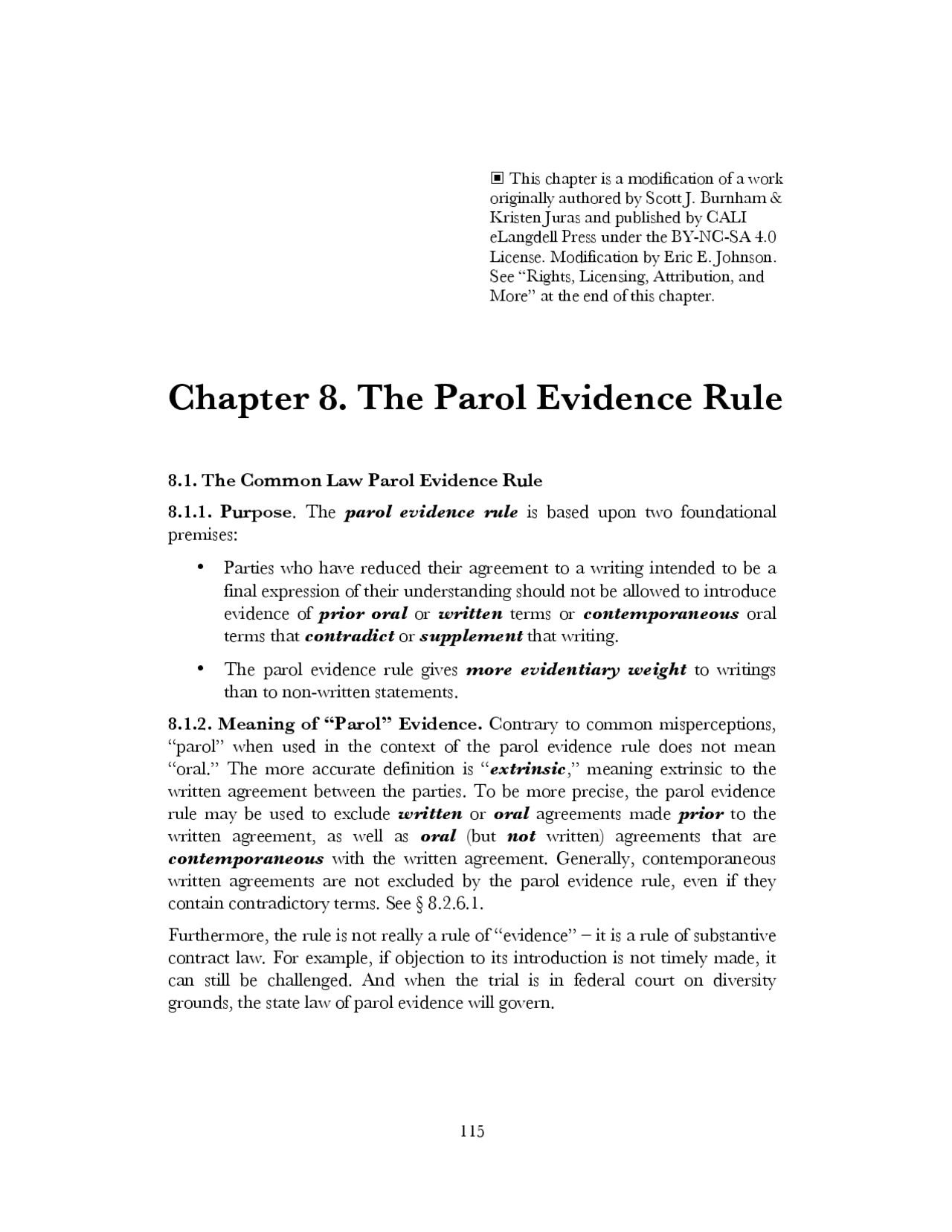 Chapter 8. The Parol Evidence Rule | Study notes Law | Docsity