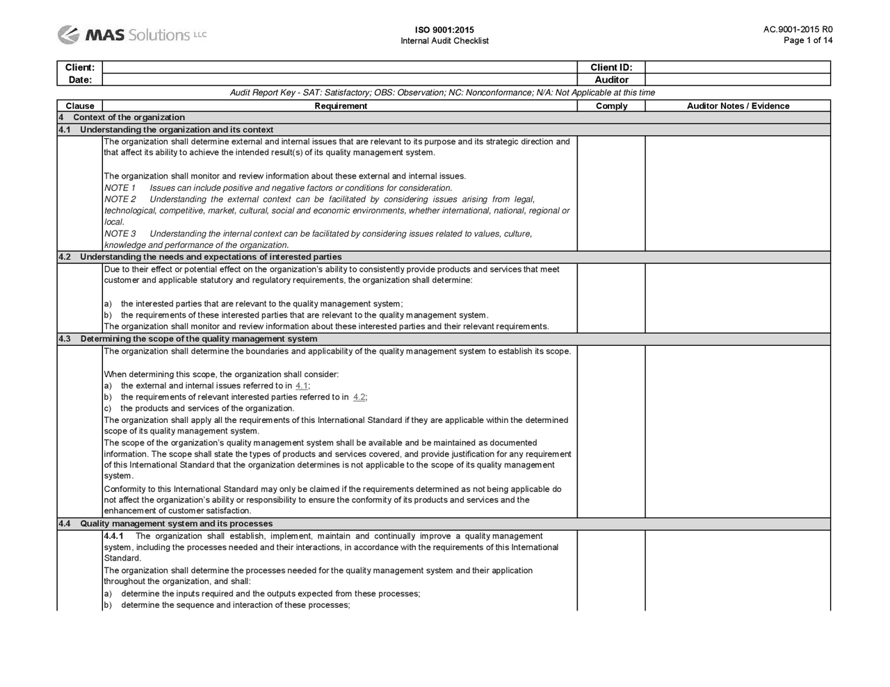 ISO 9001 2015 R0 Internal Audit Checklist xlsx Slides Quality ISO 9001 2015 R0 Internal Audit Checklist xlsx Slides Quality