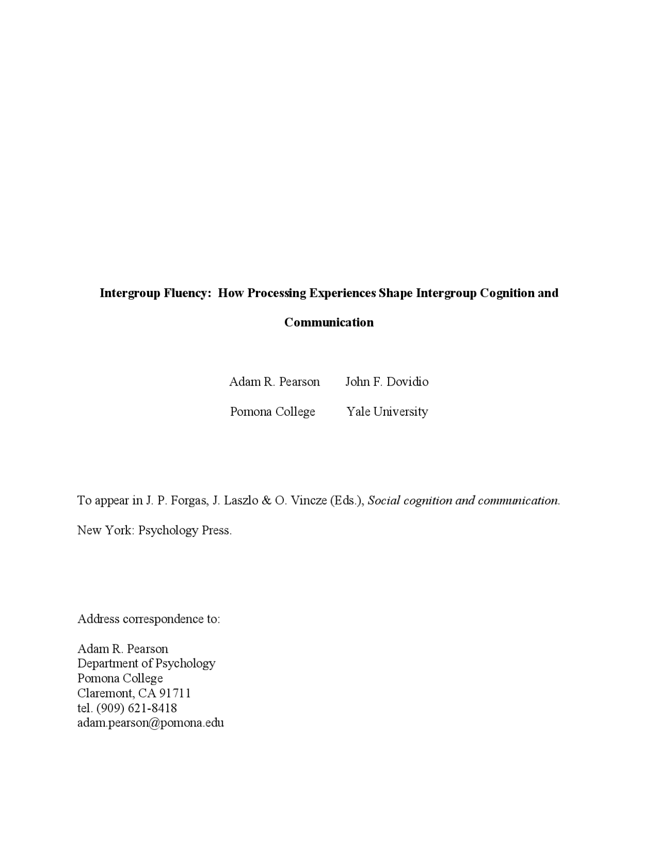 The Impact of Processing Fluency on Intergroup Perception and ...