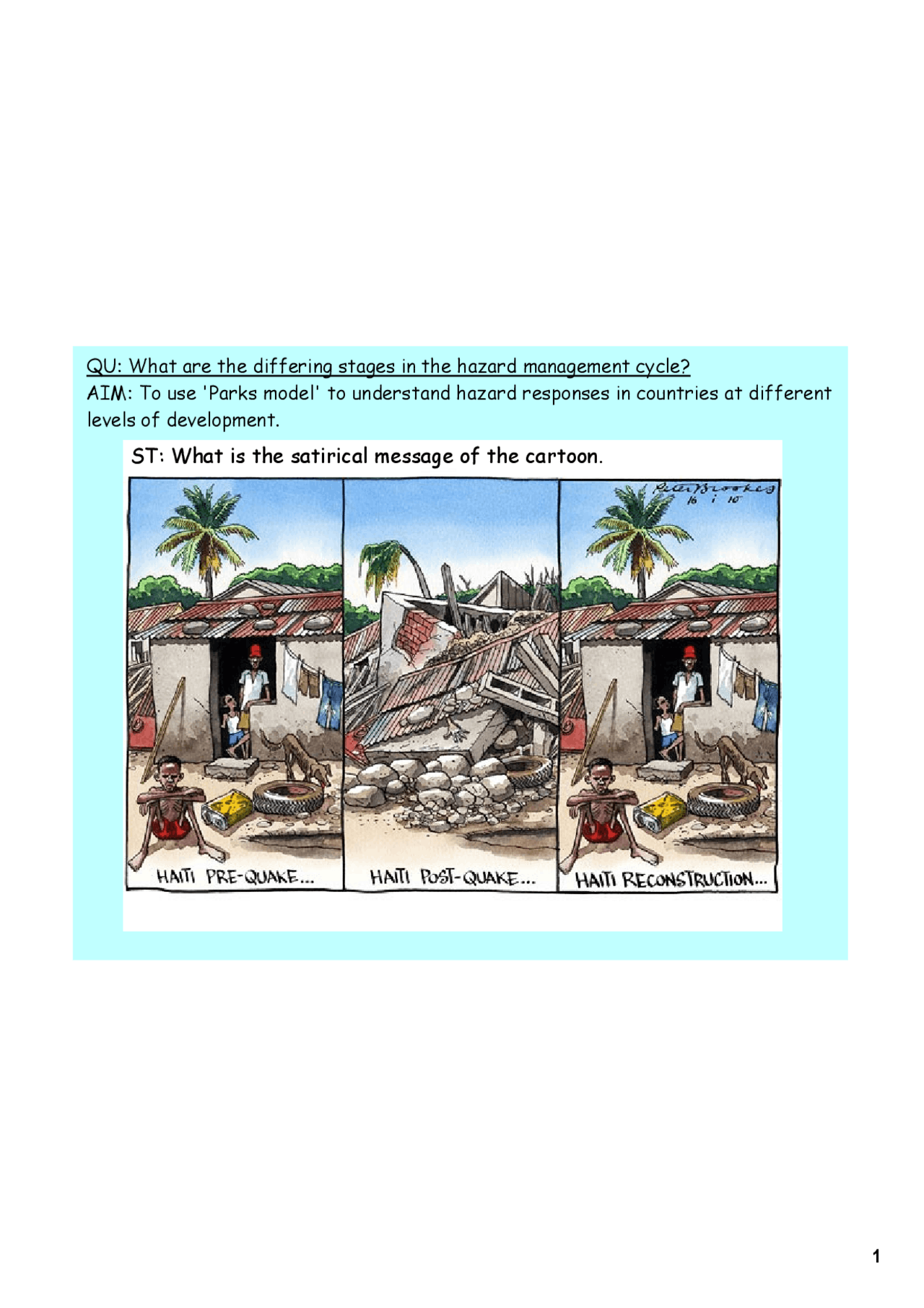 Park Model ‐ Disaster Response Curve | Exercises Geography | Docsity
