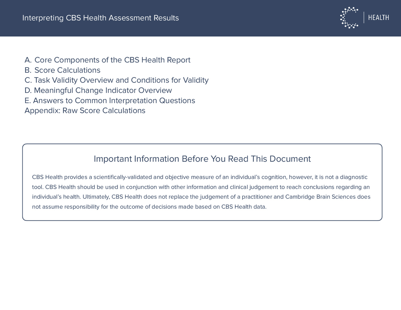 Interpreting CBS Health Assessment Results | Study notes Reasoning ...