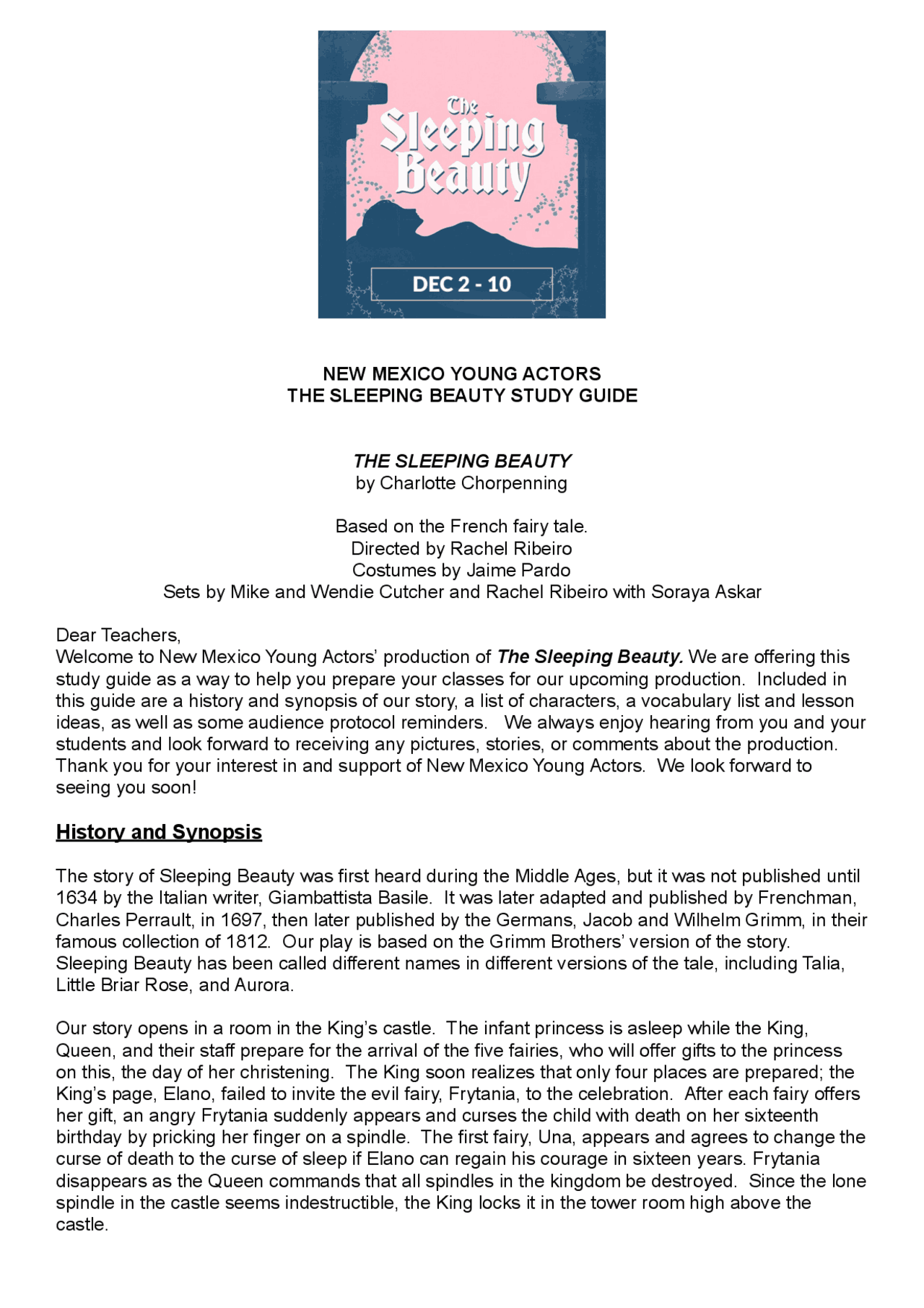 The Sleeping Beauty Study Guide: A New Mexico Young Actors Production ...