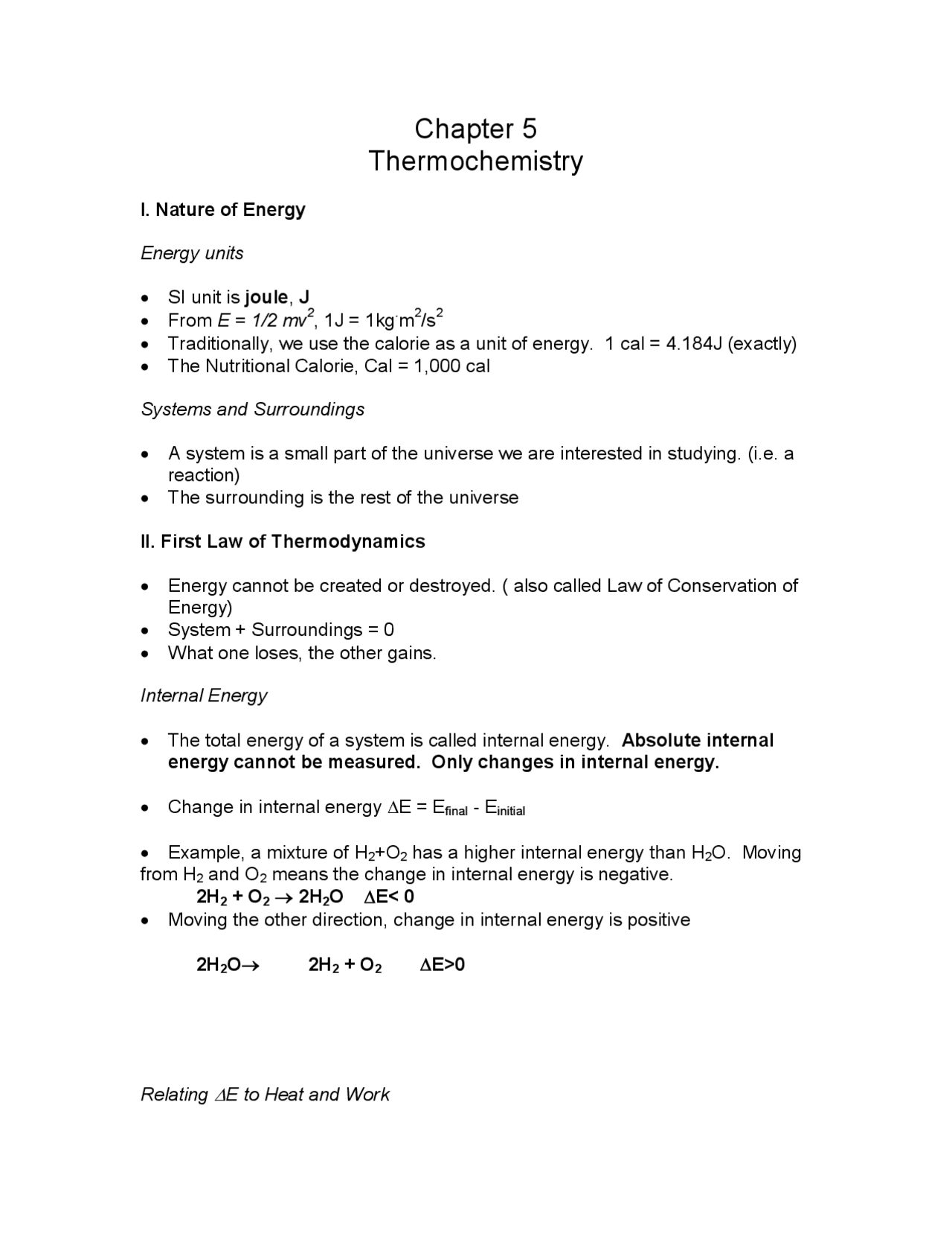 Chapter 5 Thermochemistry Lecture Notes Law Docsity