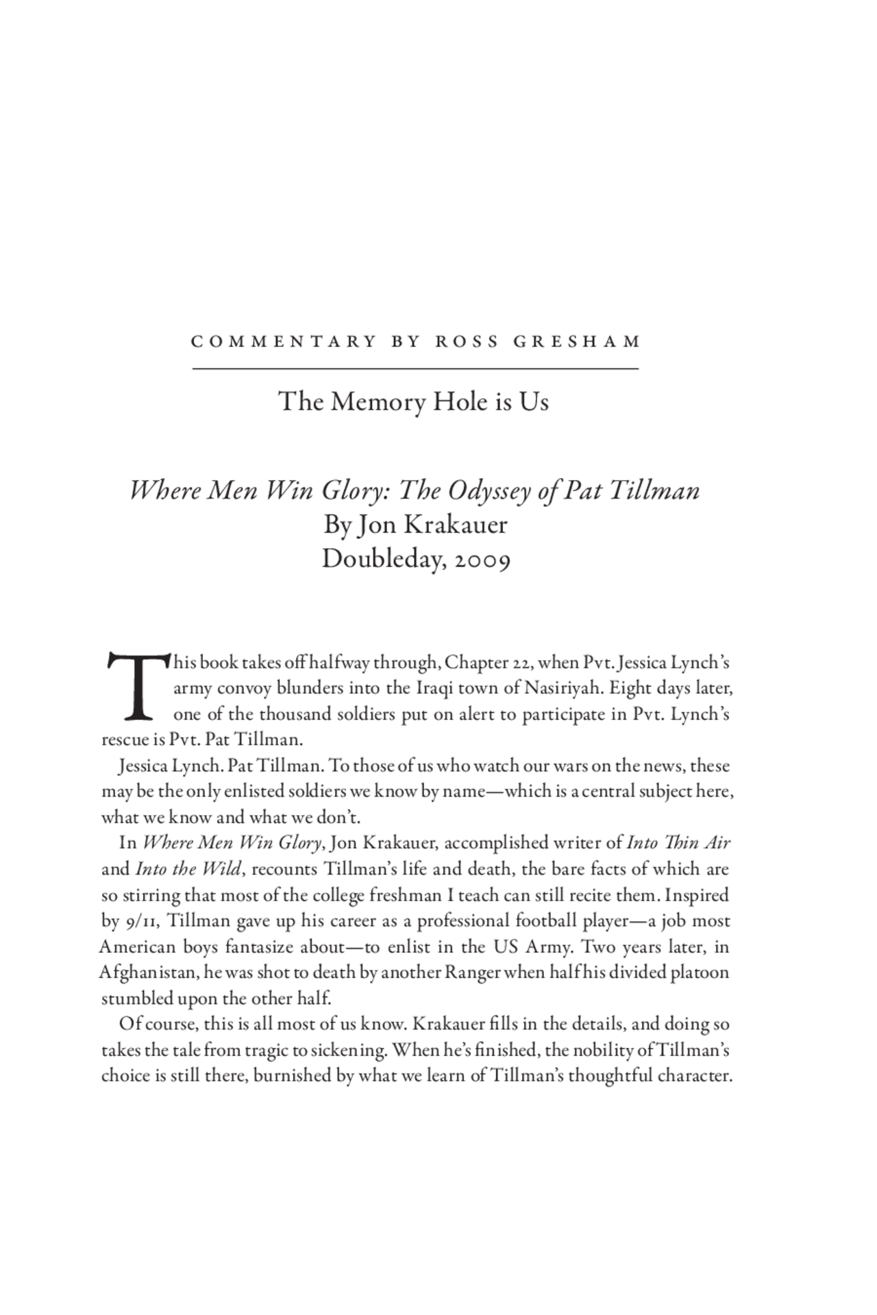 Where Men Win Glory: The Life and Death of Pat Tillman | Study notes ...